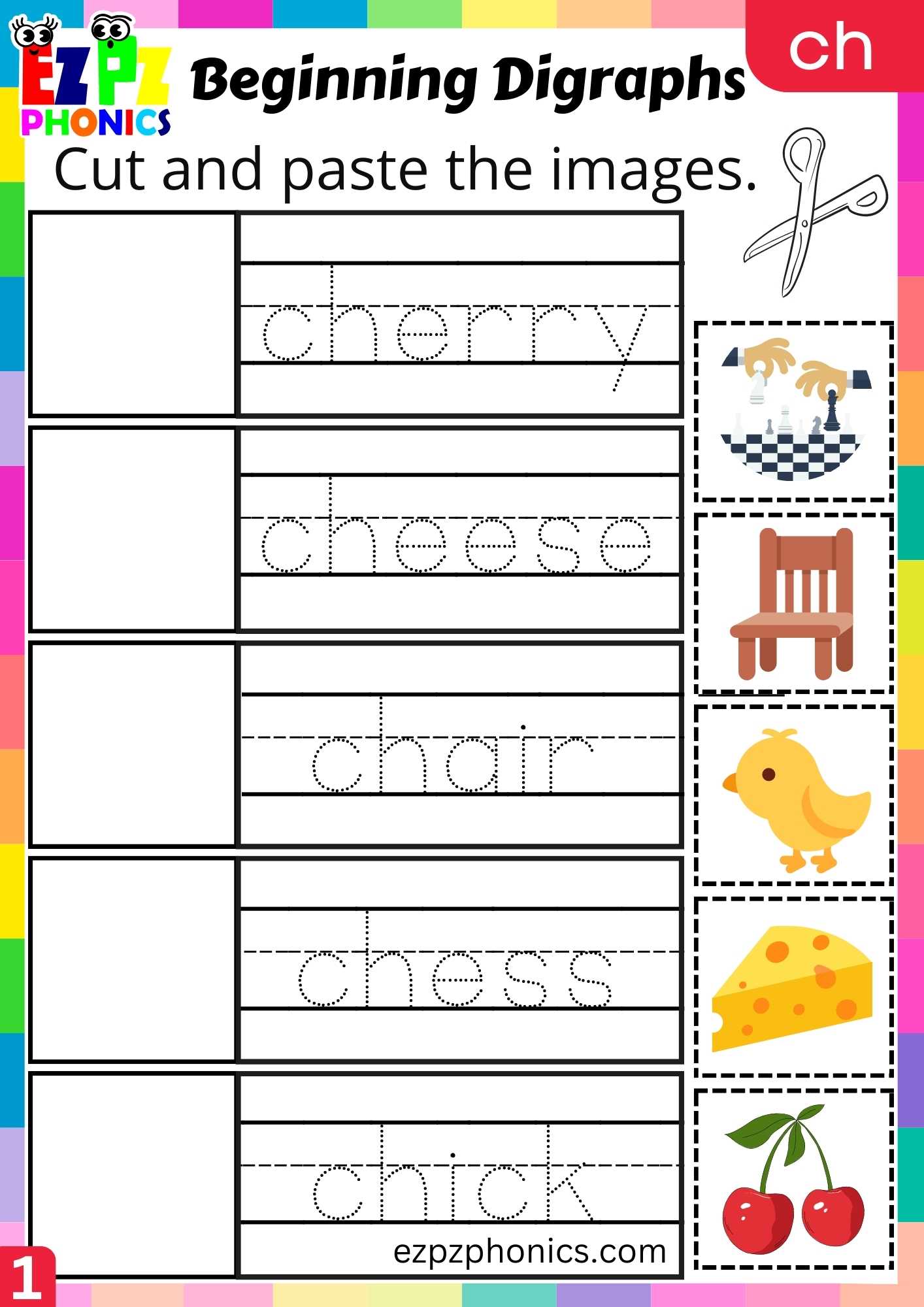 Group1 CH Words Cut And Paste The Images Consonant Digraphs Phonics ...