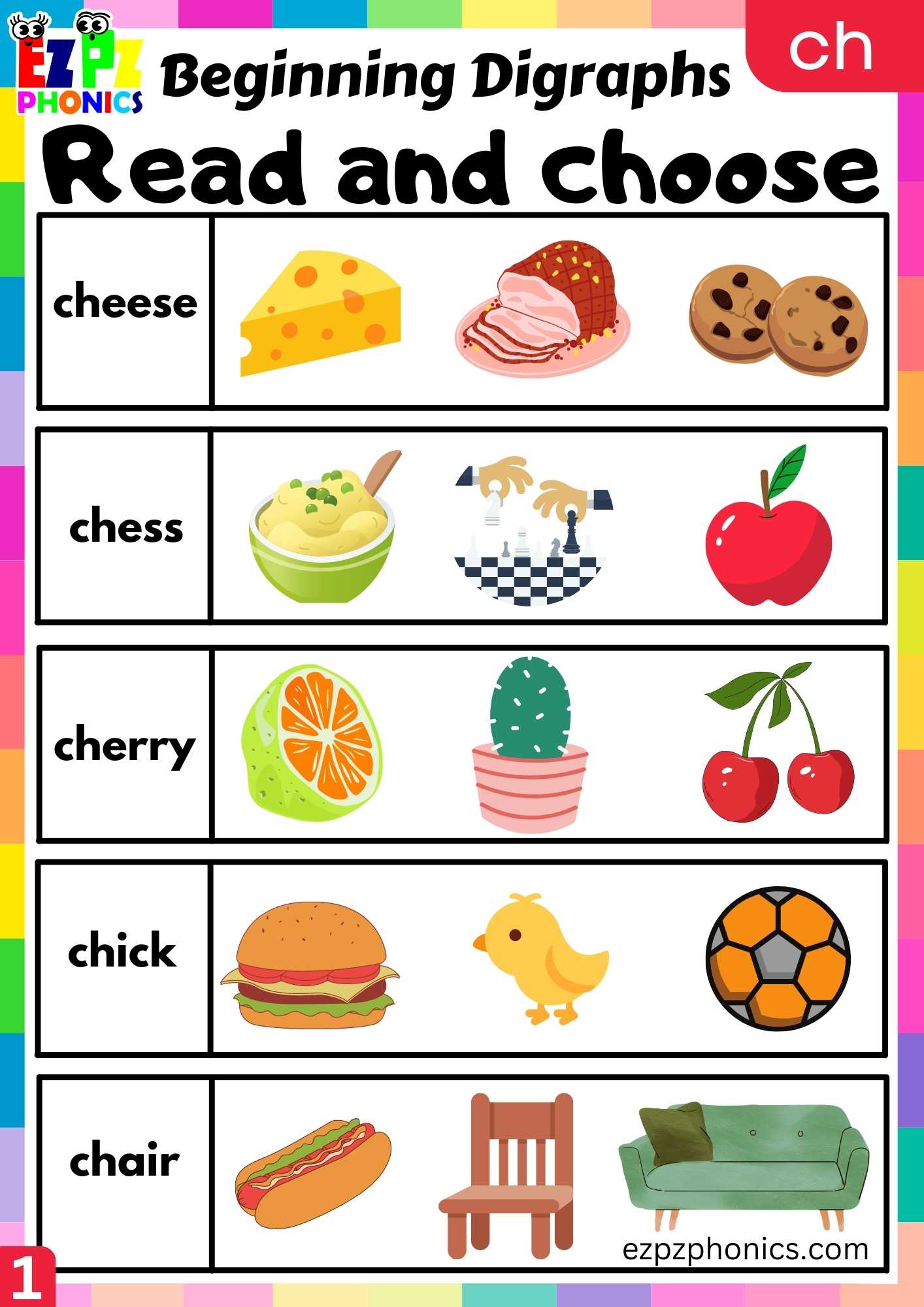 Group1 CH Words Read And Choose Consonant Digraphs Phonics Beginning ...
