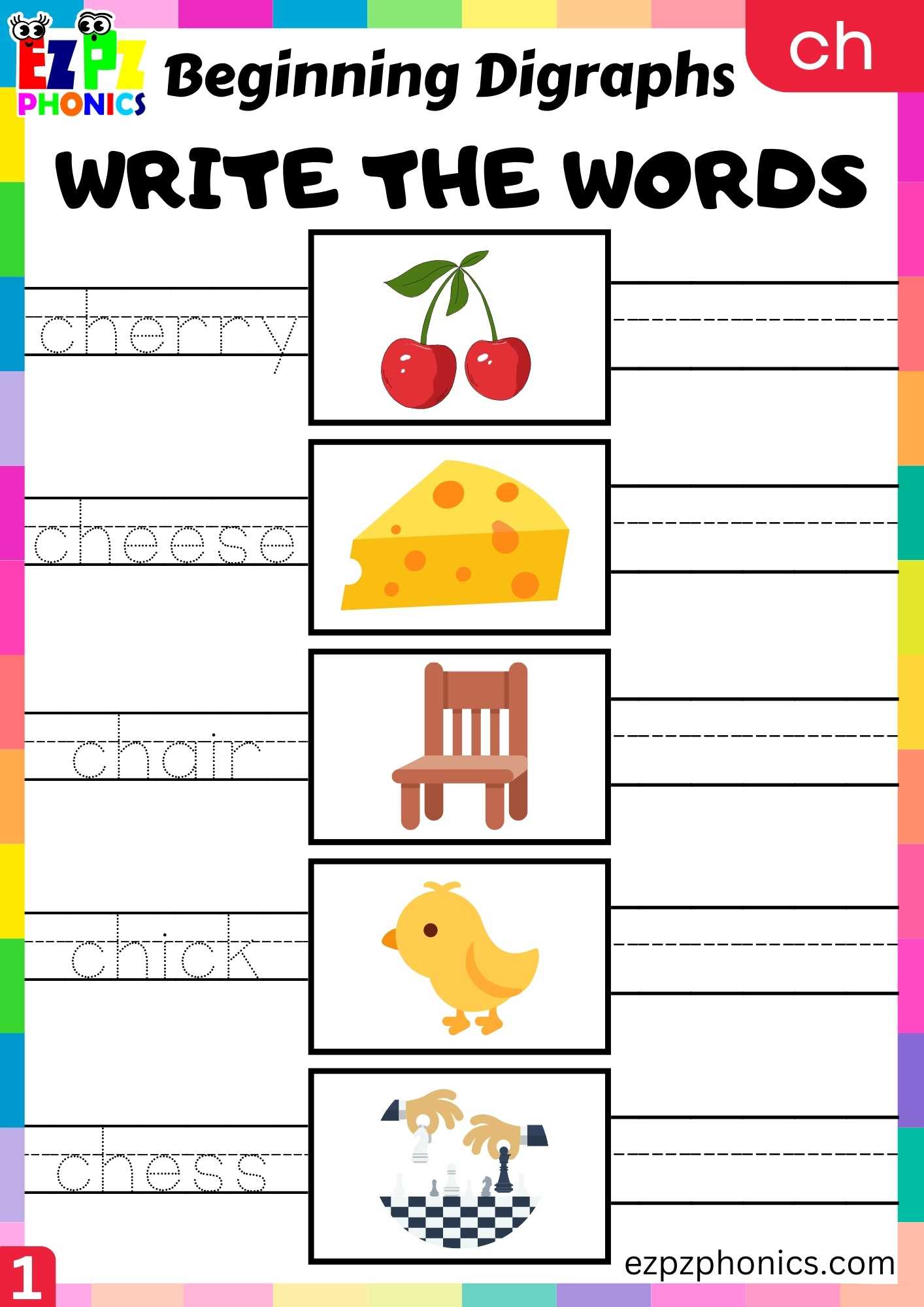 Group1 CH Words Write The Words Consonant Digraphs Phonics Beginning ...