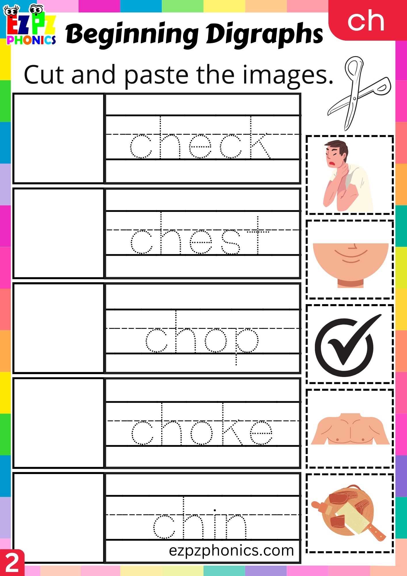 Group2 CH Words Cut And Paste The Images Consonant Digraphs Phonics ...