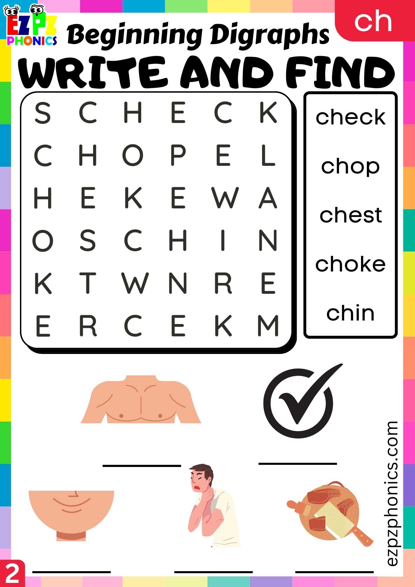 Group2 CH Words Write And Find Consonant Digraphs Phonics Beginning ...