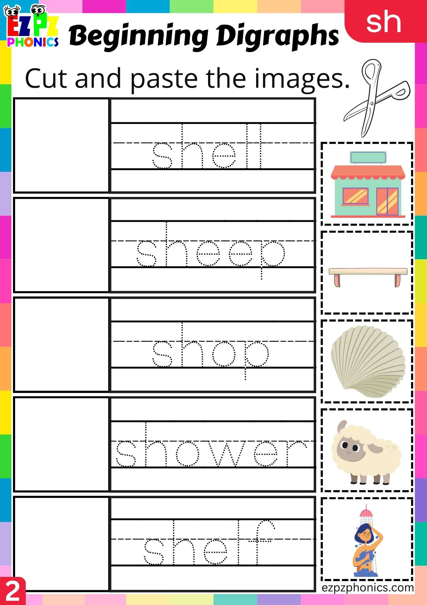Group2 SH Words Cut And Paste The Images Consonant Digraphs Phonics ...