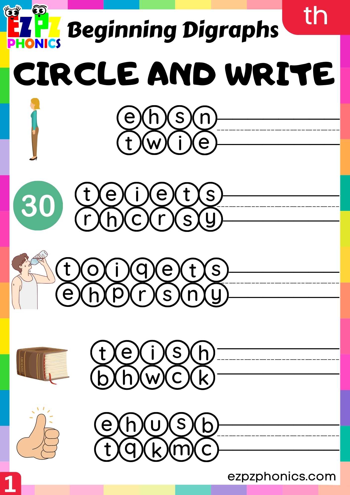Group1 TH Words Circle And Write Consonant Digraphs Phonics Beginning ...