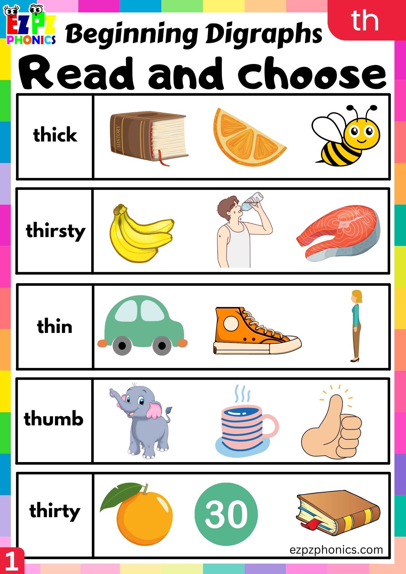 Group1 TH Words Read And Choose Consonant Digraphs Phonics Beginning ...