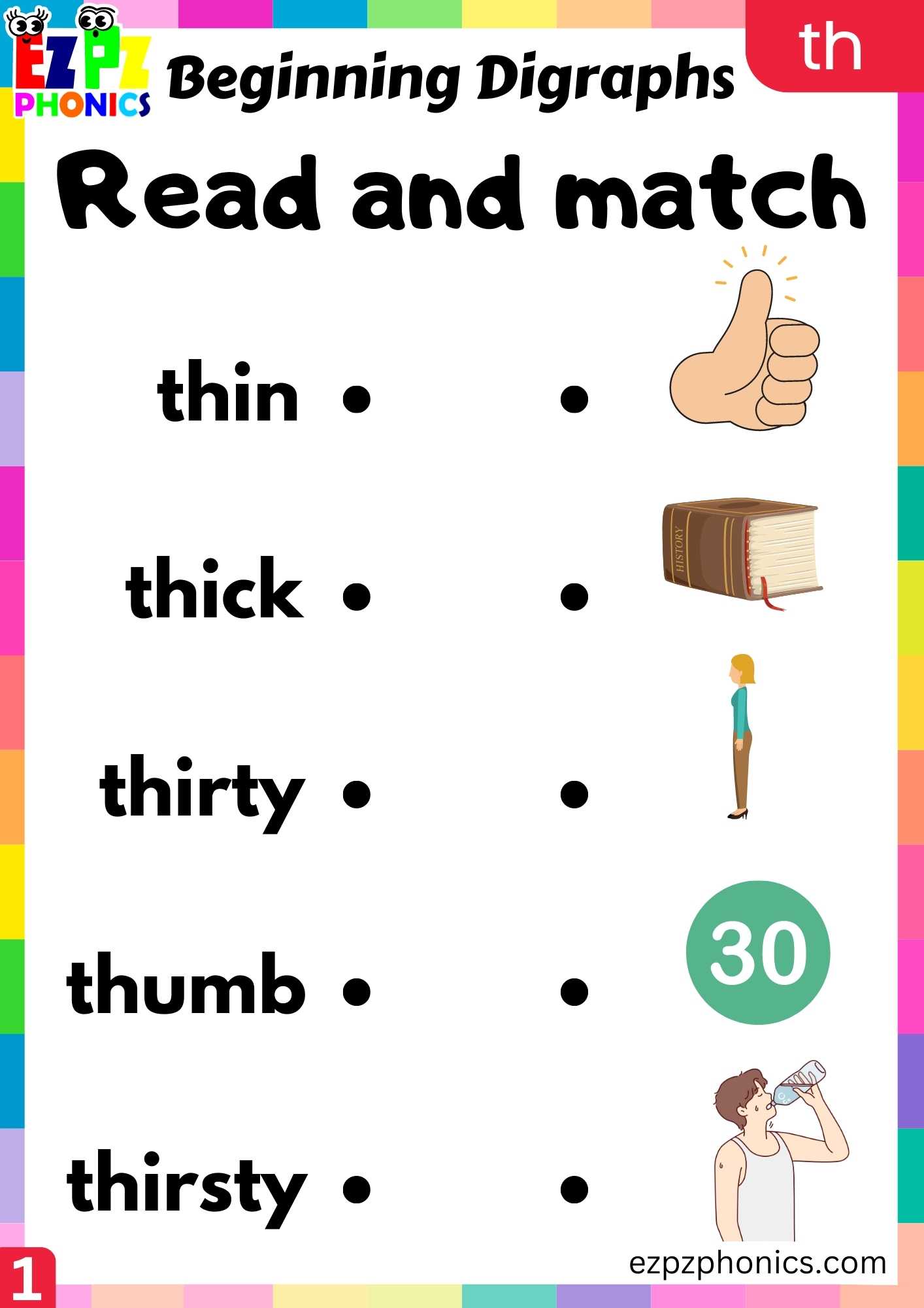 Group1 TH Words Read And Match Consonant Digraphs Phonics Beginning ...