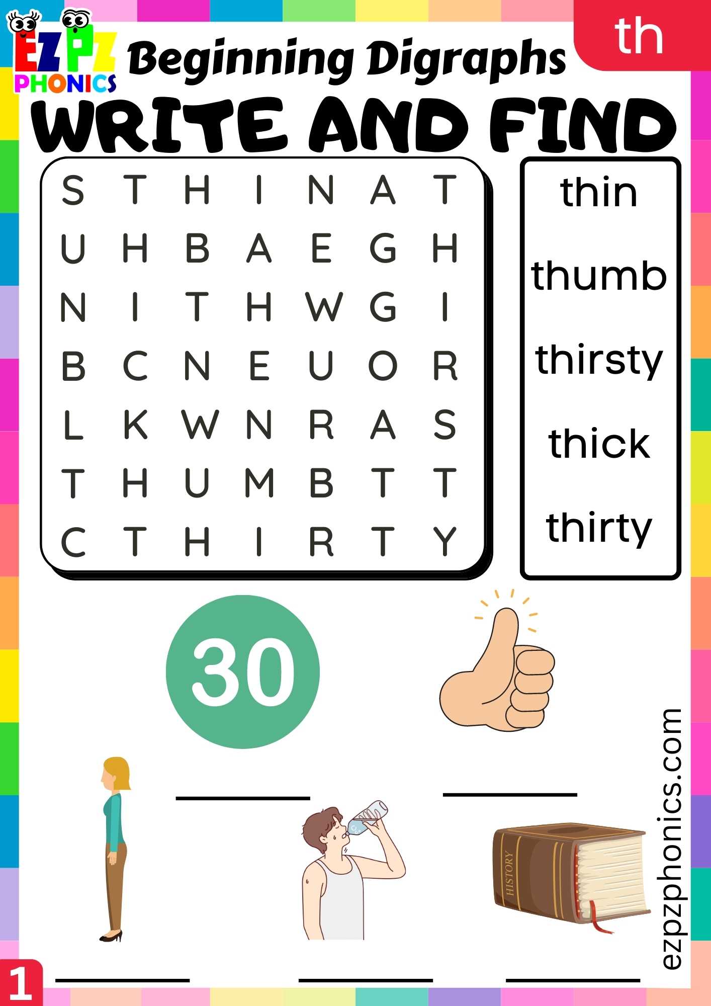 Group1 TH Words Write And Find Consonant Digraphs Phonics Beginning ...