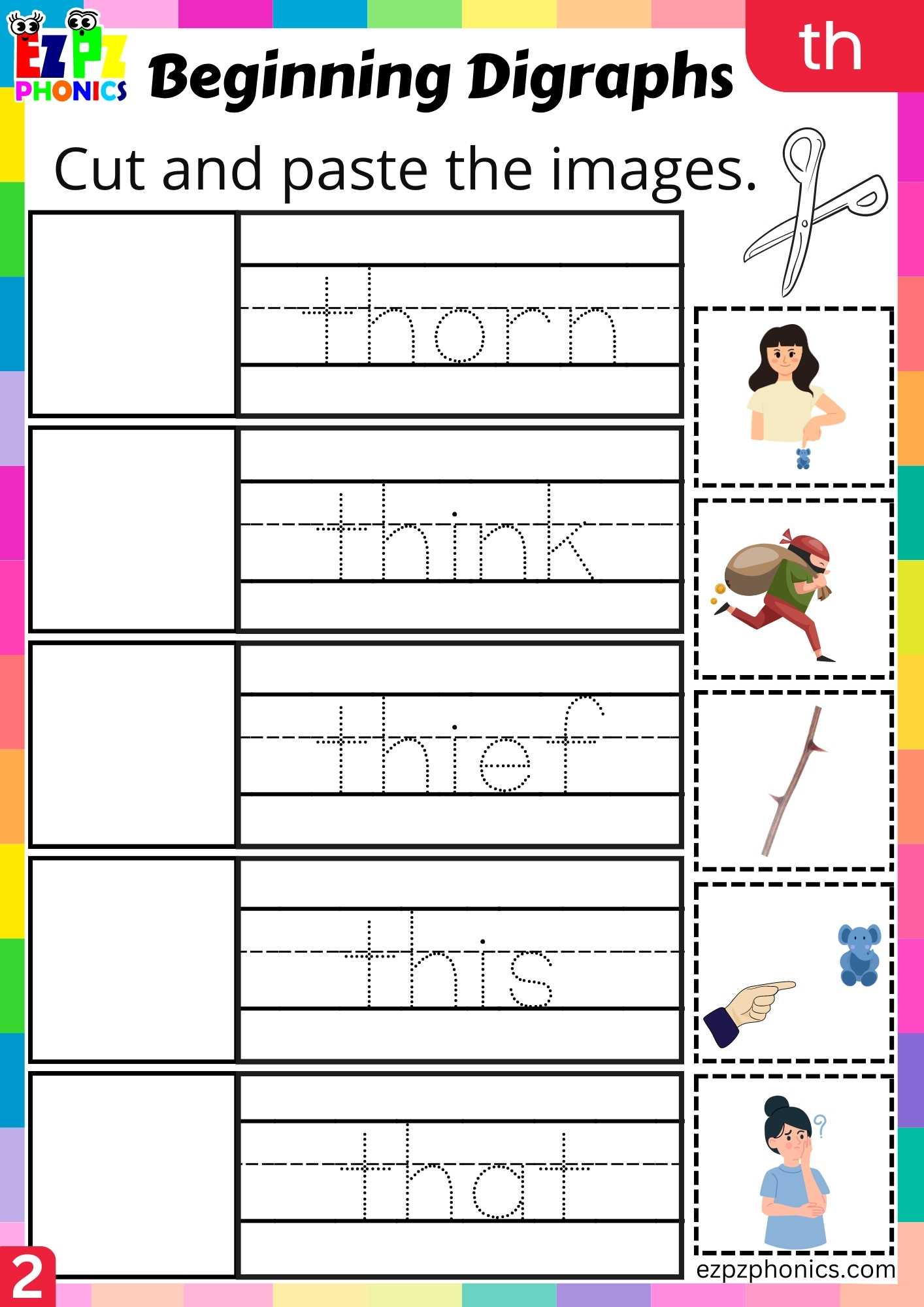 Group2 TH Words Cut And Paste The Images Consonant Digraphs Phonics ...