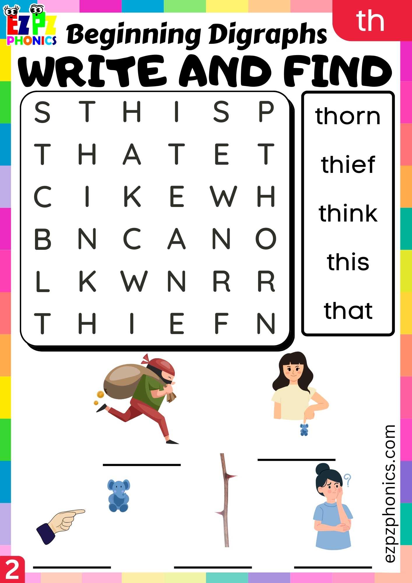 Group2 TH Words Write And Find Consonant Digraphs Phonics Beginning ...