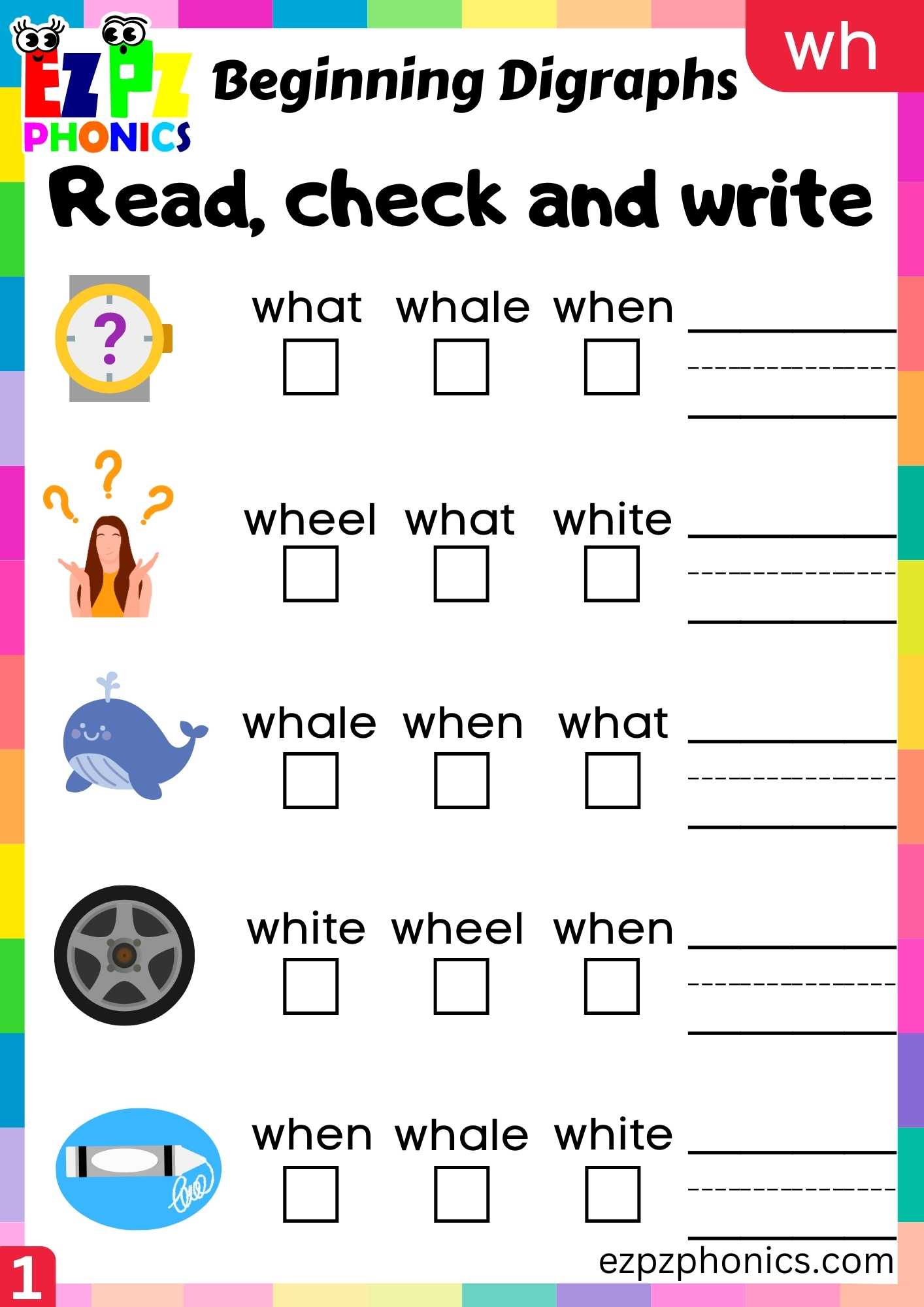 Group1 WH Words Read, Check And Write Consonant Digraphs Phonics ...