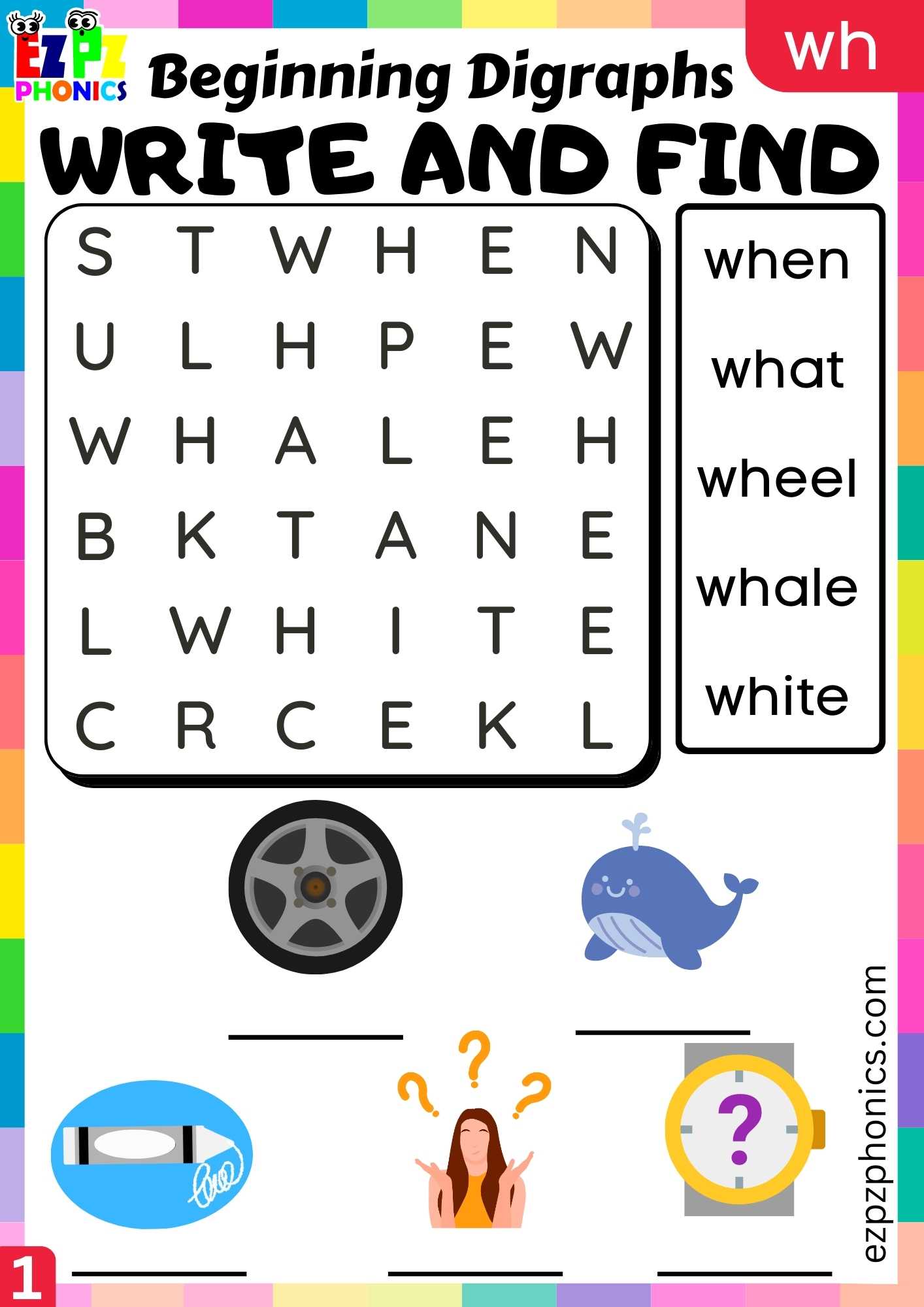 Group1 WH Words Write And Find Consonant Digraphs Phonics Beginning ...