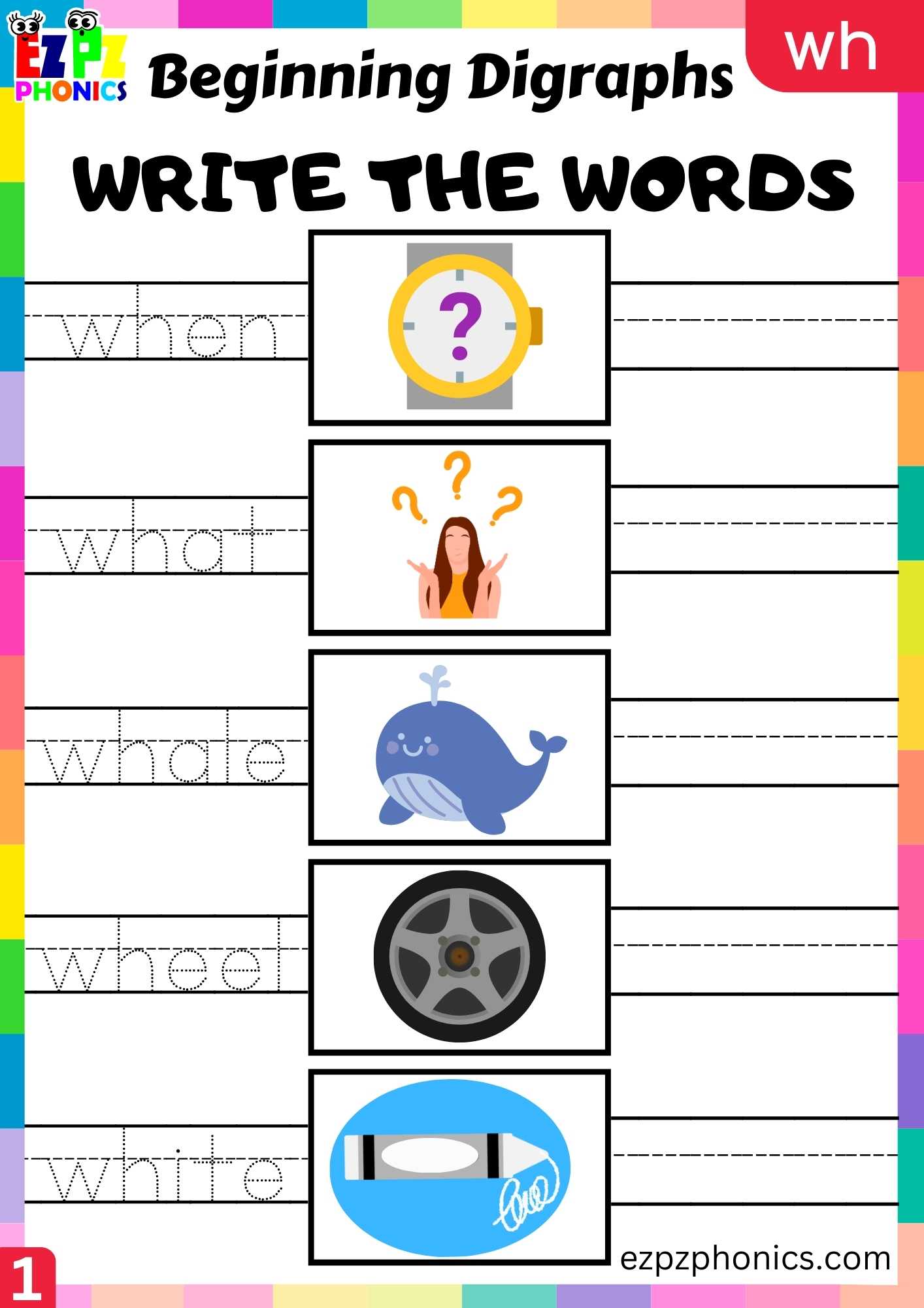 Group1 WH Words Write The Words Consonant Digraphs Phonics Beginning ...