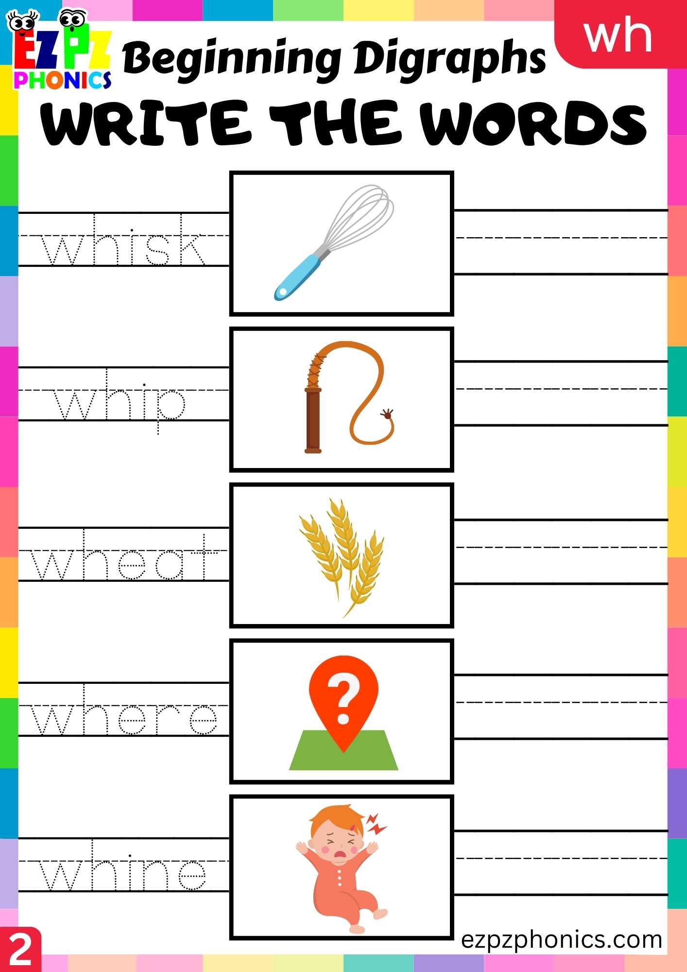 Group2 WH Words Write The Words Consonant Digraphs Phonics Beginning ...