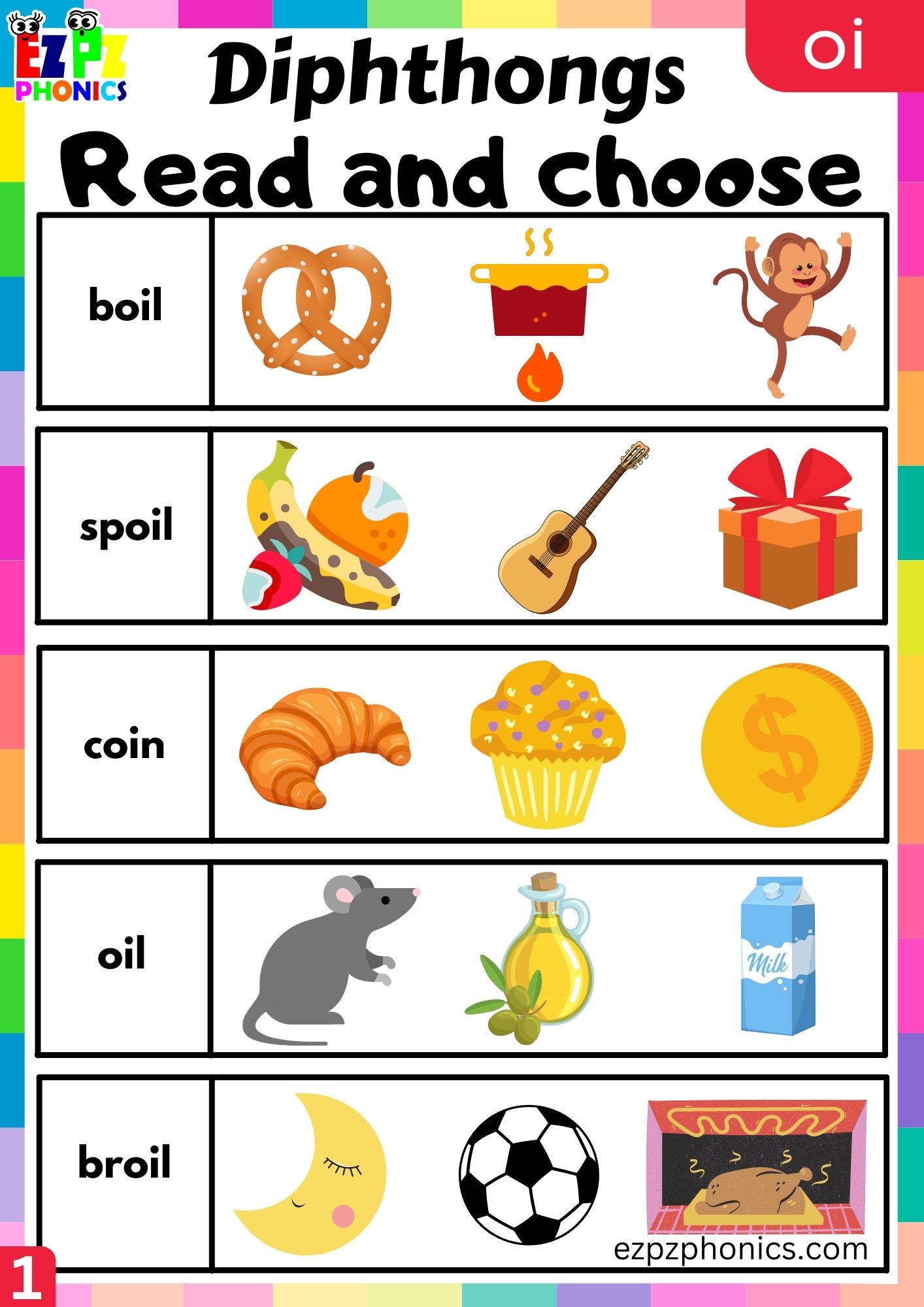 oi Diphthong Read and Choose the Correct Image Worksheet PDF Download ...