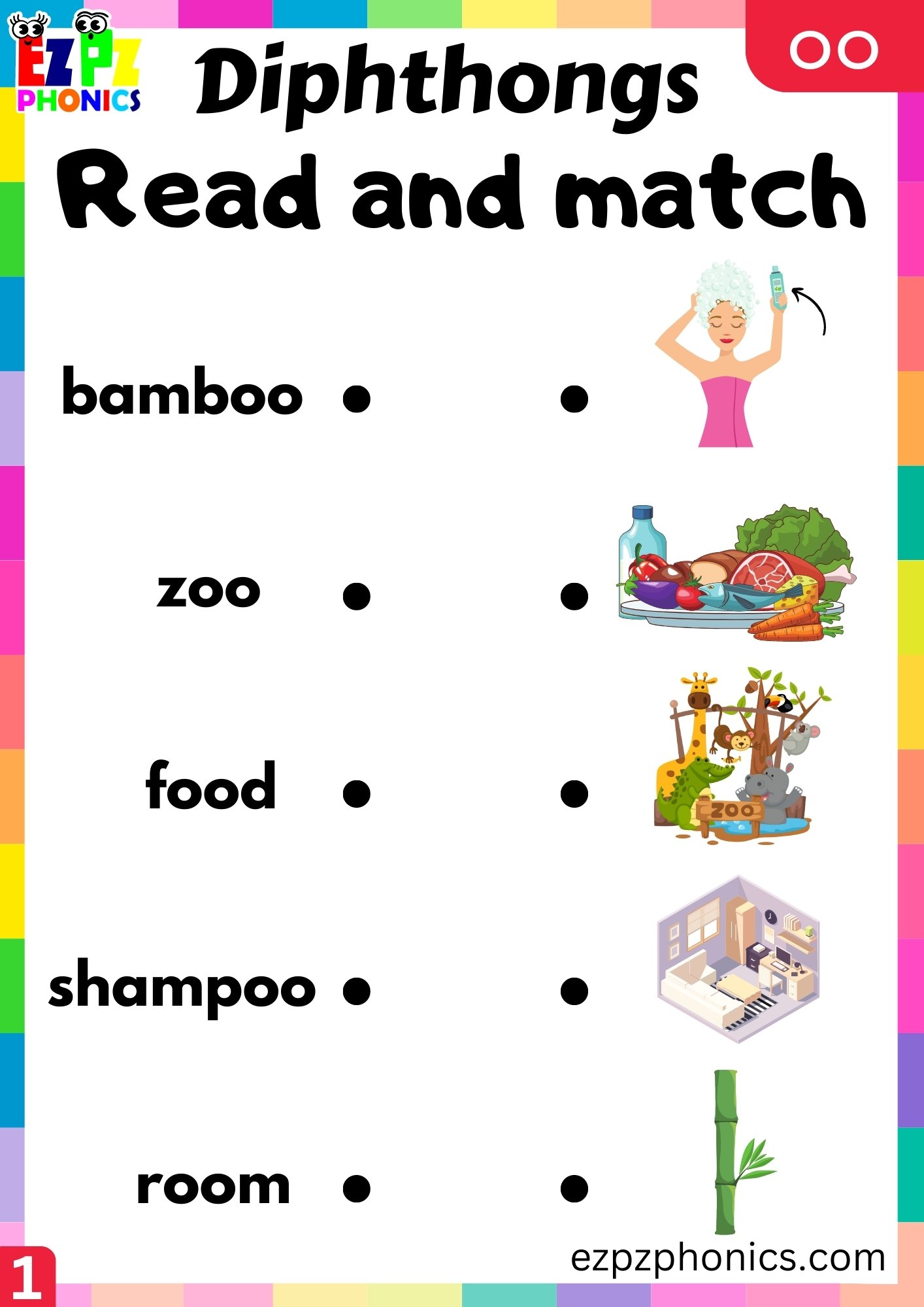 oo Diphthong Read and Match the Image Worksheet PDF Download ...