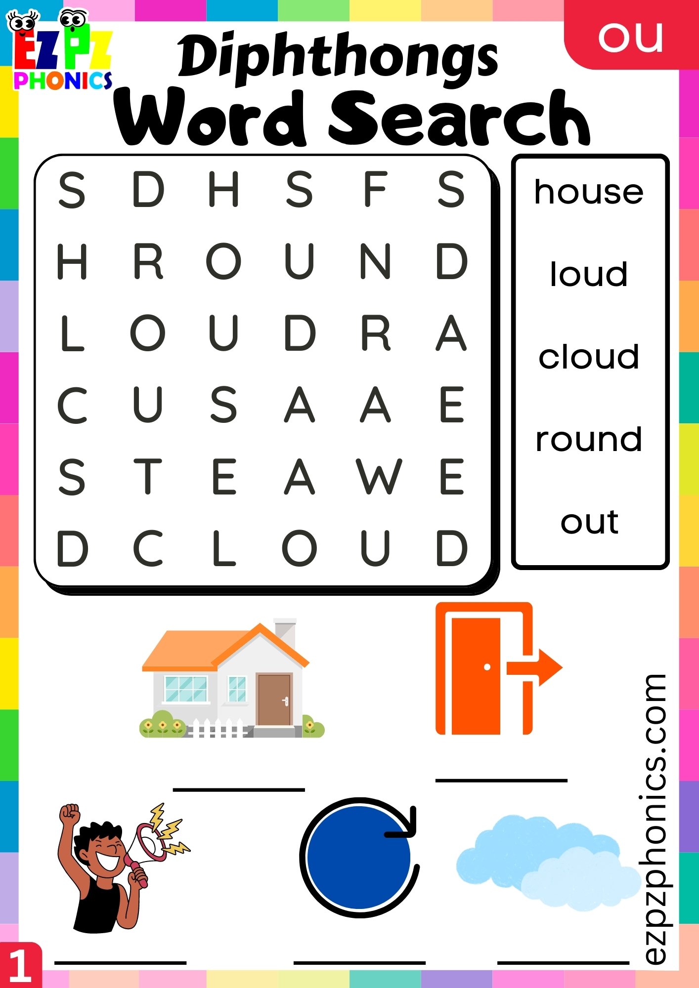 ou Diphthongs Word Search Write and Find the Words Worksheet ...