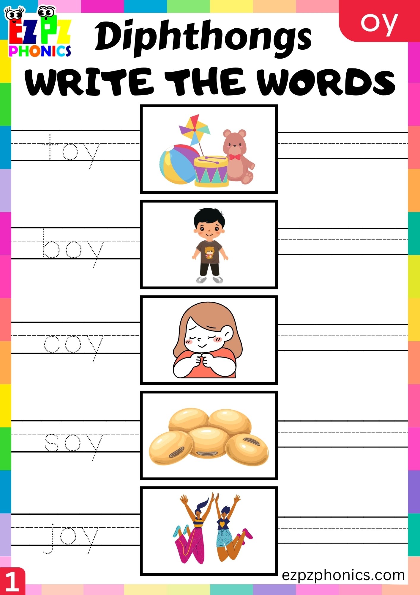 oy Diphthong Write the Words Worksheet PDF Download - ezpzphonics.com