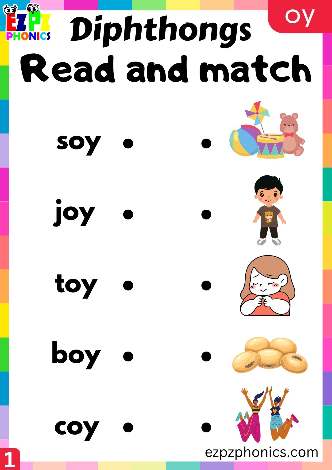 oy Diphthong Read and Match the Images Worksheet PDF Download ...