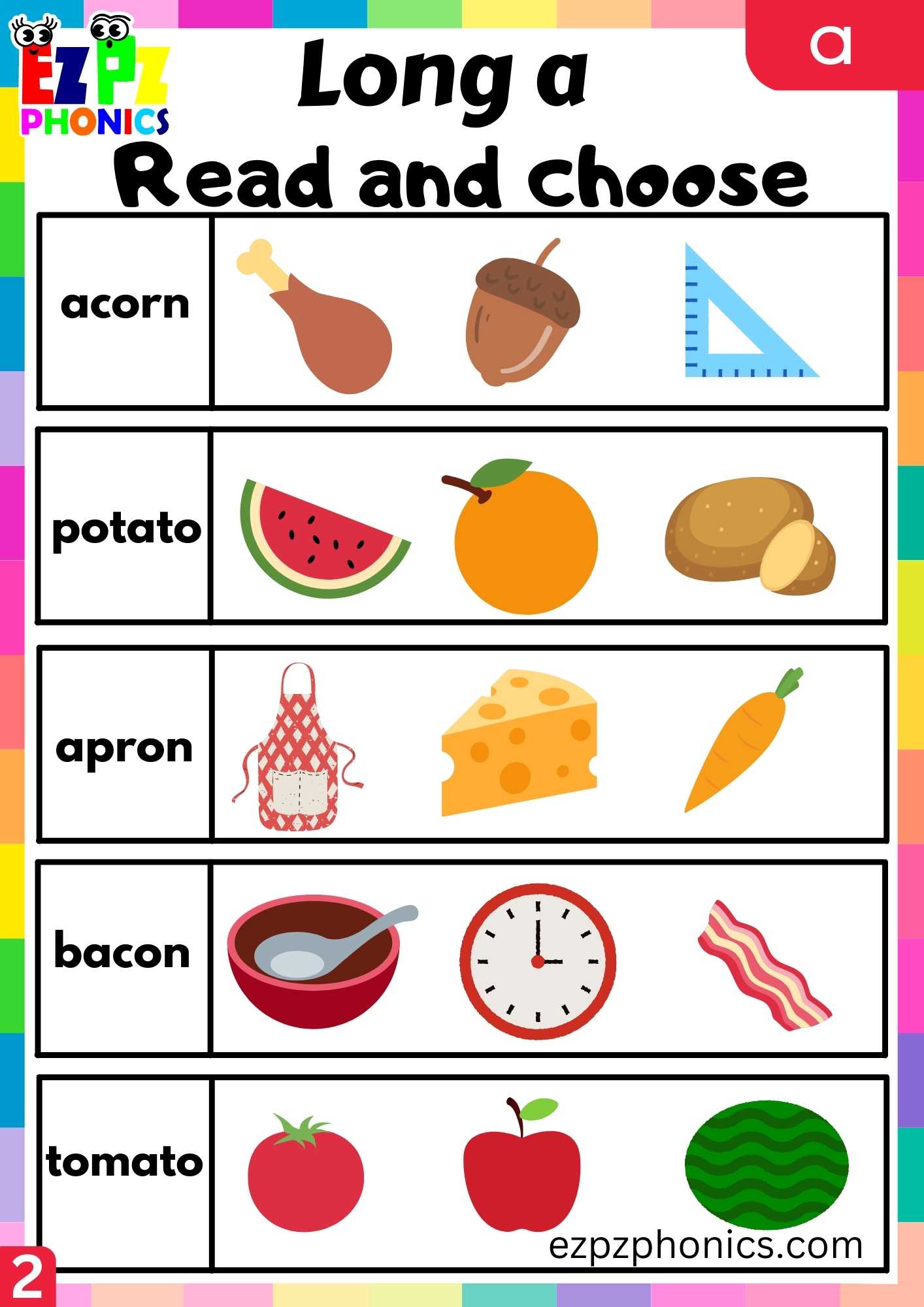 Group2 A Words Read And Choose Long A Phonics Worksheet - ezpzphonics.com