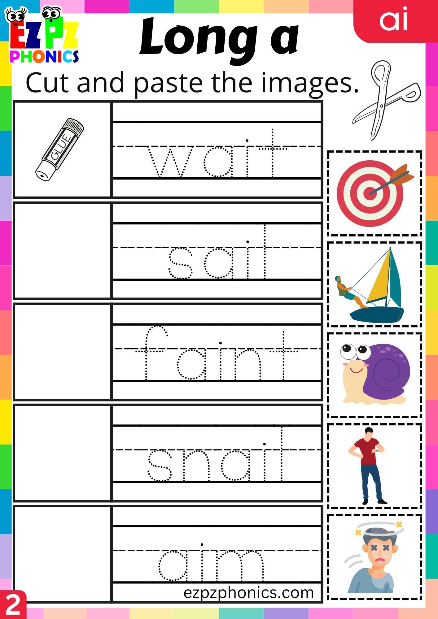 Group2 AI Words Cut And Paste The Images Long A Phonics Worksheet ...