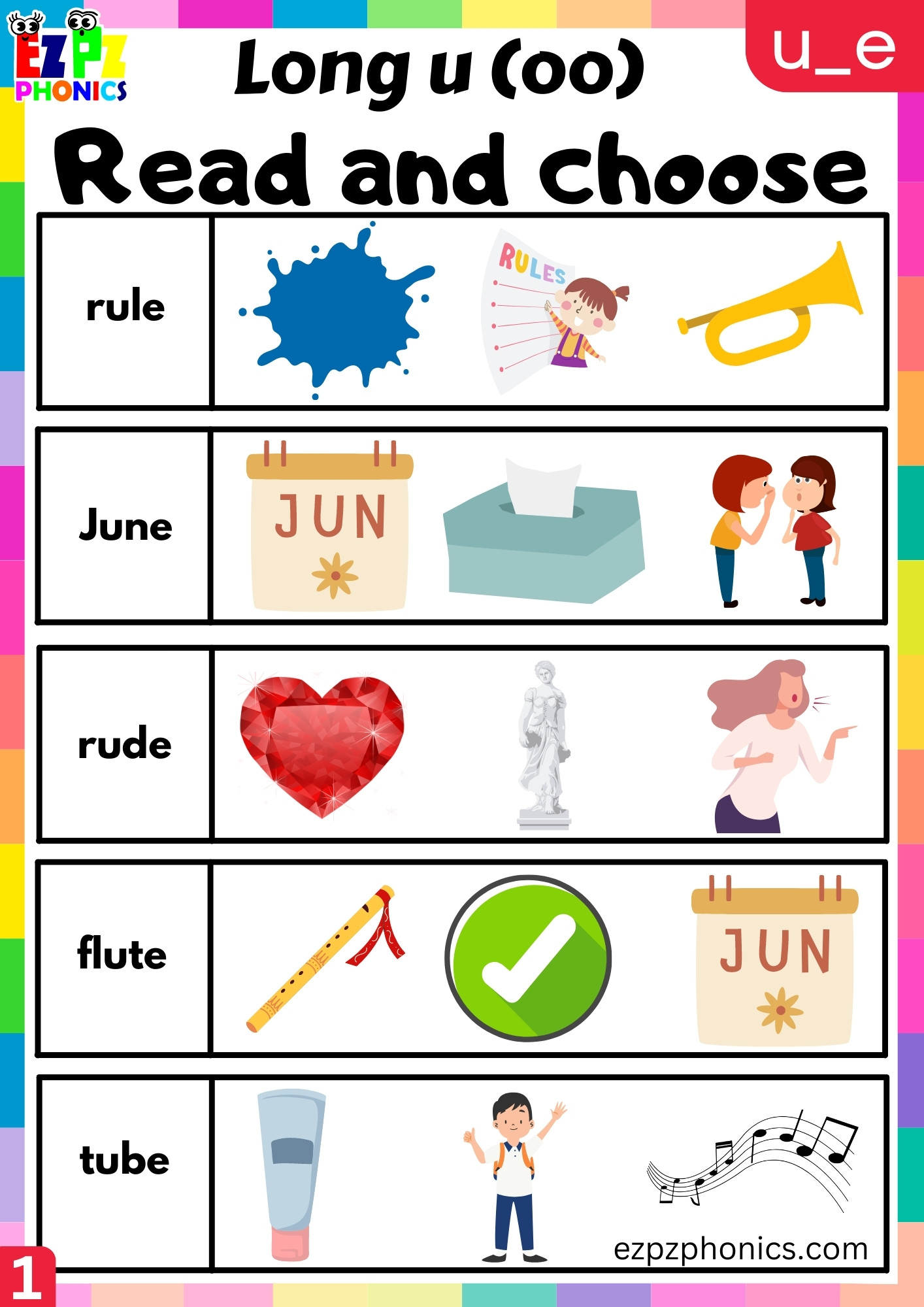 Read and Choose the Correct Image for u_e Words Long u (oo) Sound ...