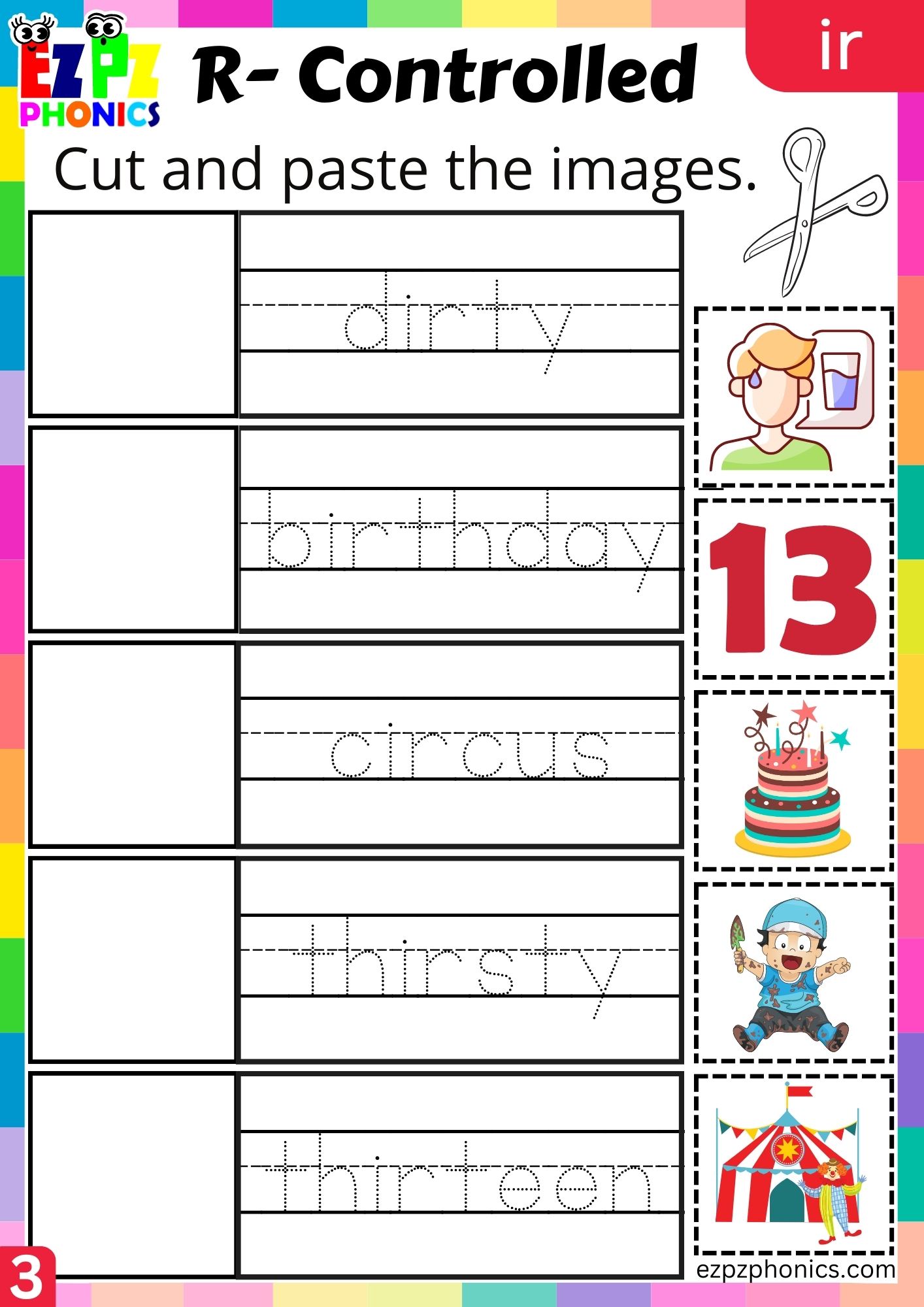 Cut and paste the images activity for two syllable ir words R ...