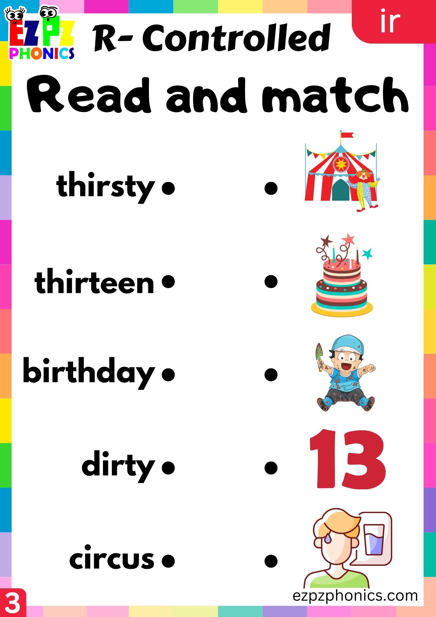 Read and match the images activity for two syllable ir words R ...