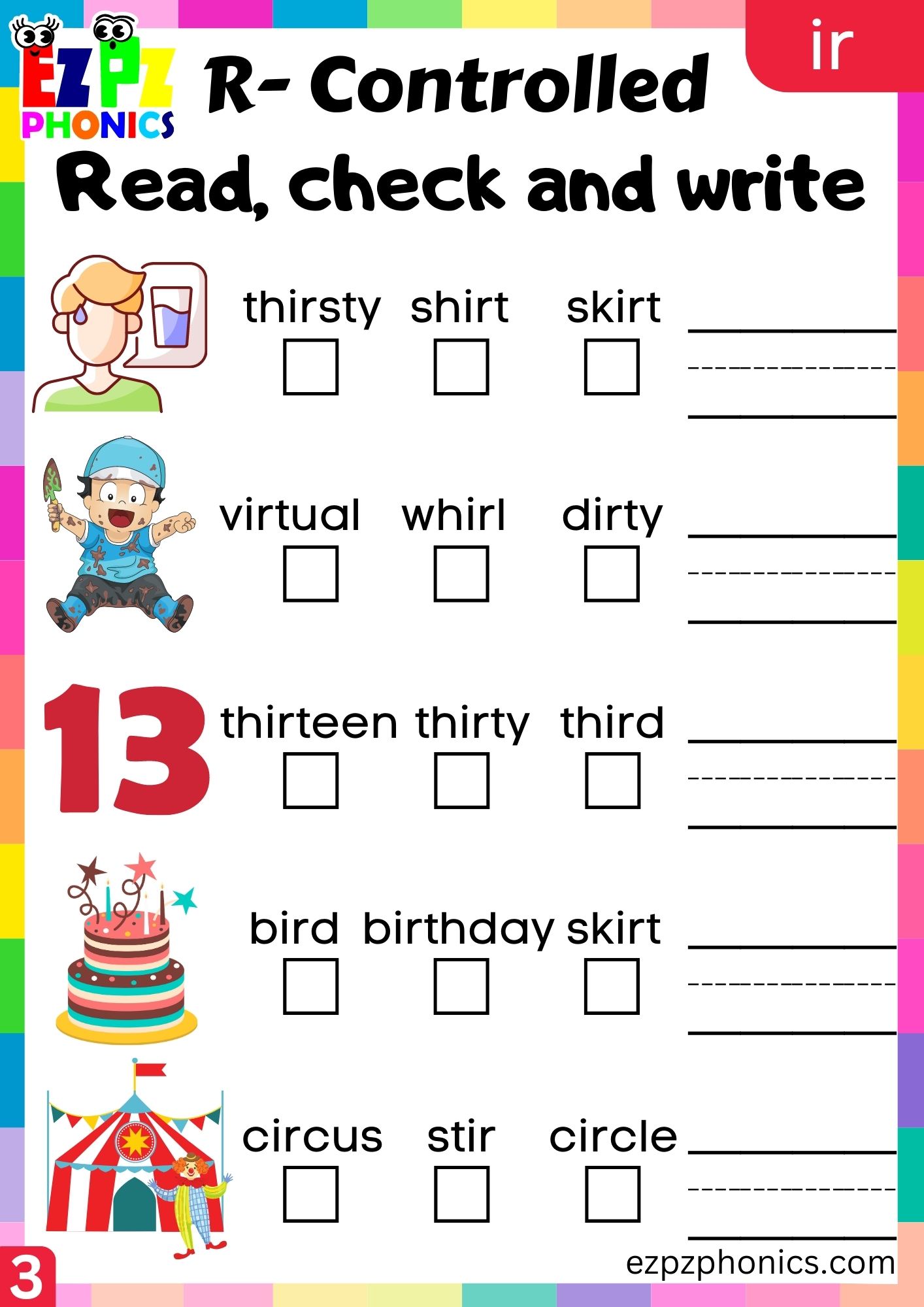 Read check and write activity for two syllable ir words R Controlled ...
