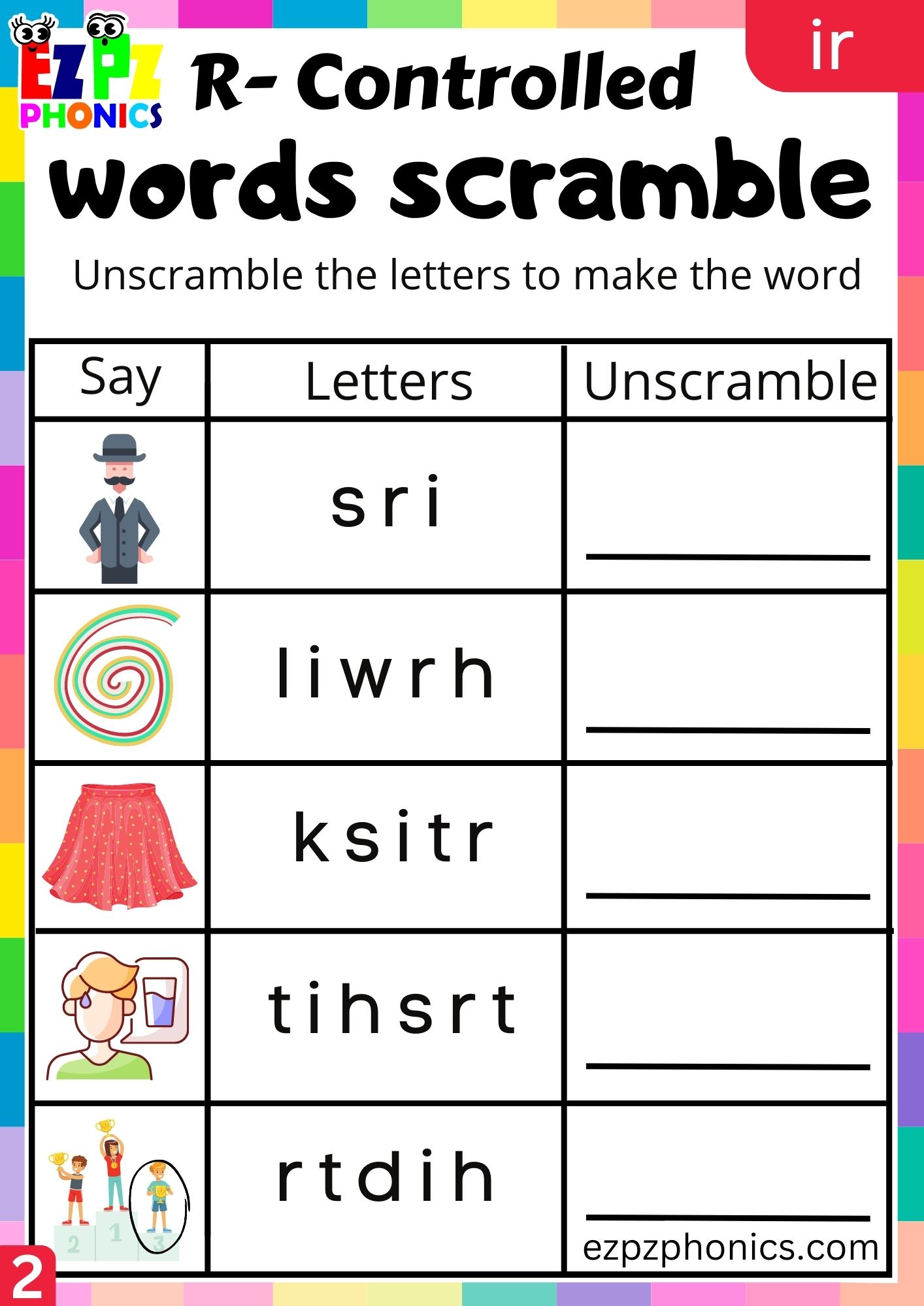 Word scramble activity for ir words R Controlled Vowels Phonics group 2 ...