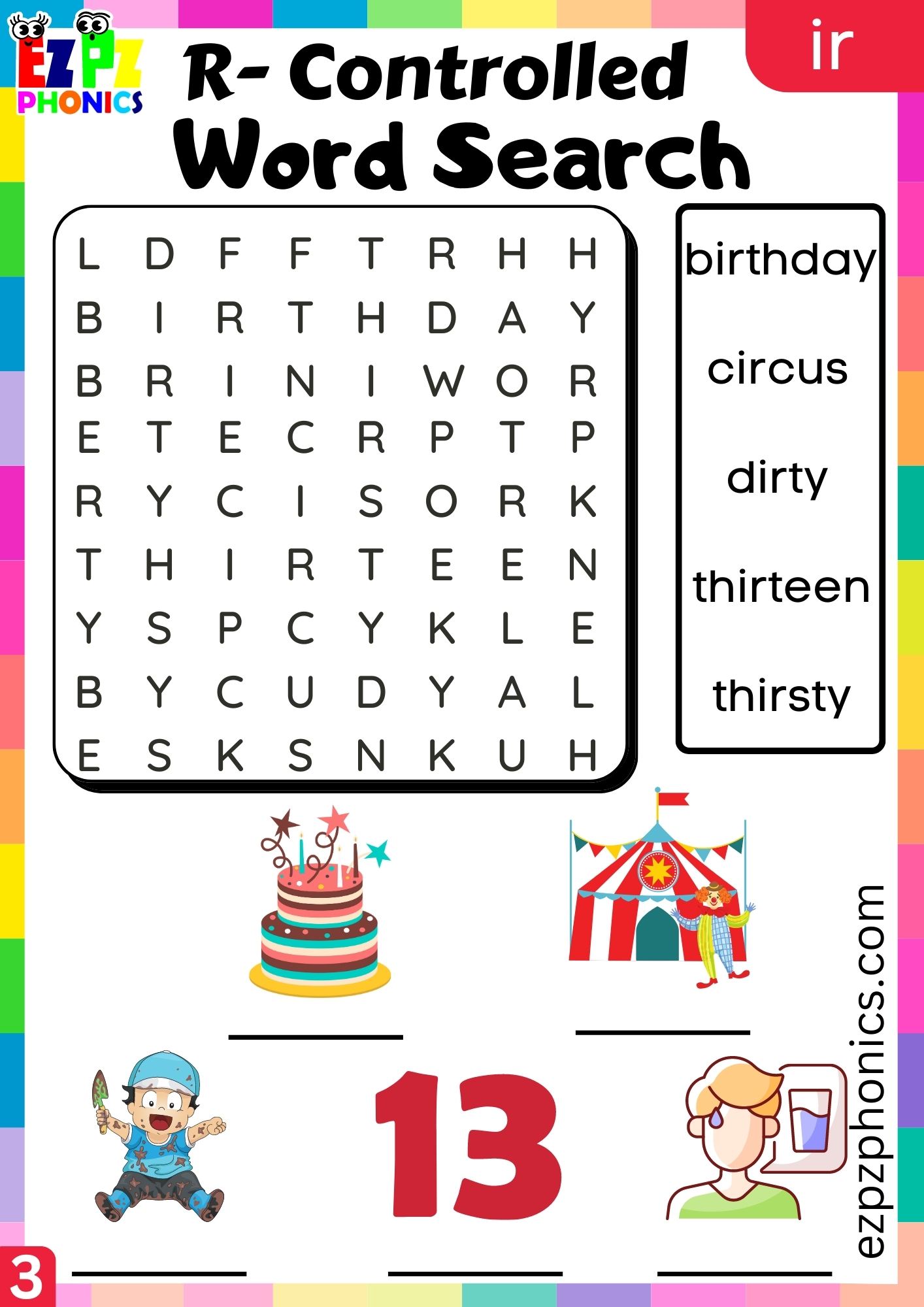 Word search activity for two syllable ir words R Controlled Vowels ...