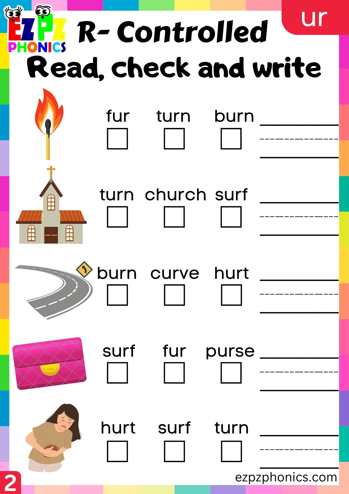 Read check and write activity for ur words R Controlled Vowels group 2 ...