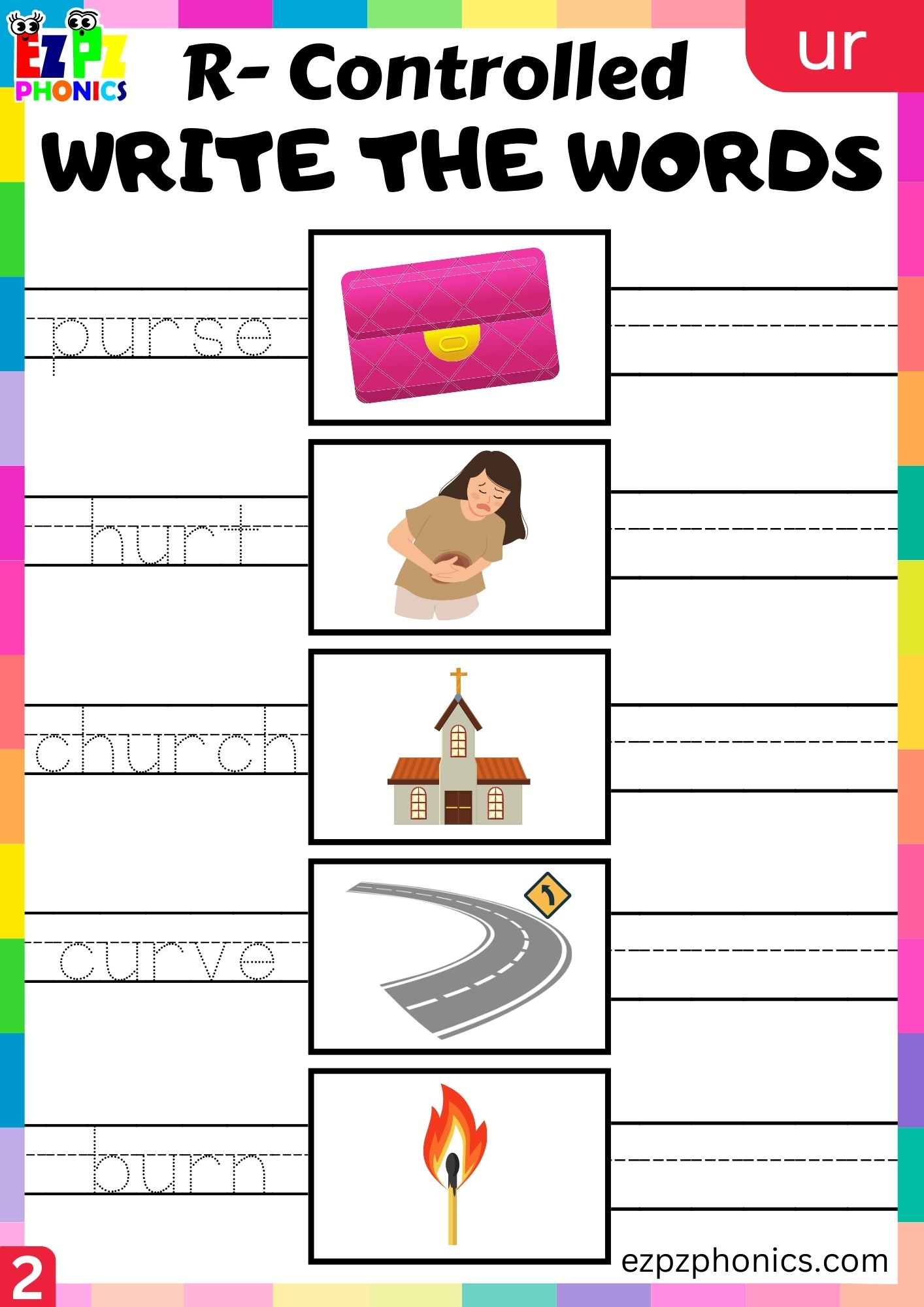 Write the words activity for ur words R Controlled Vowels group 2 ...