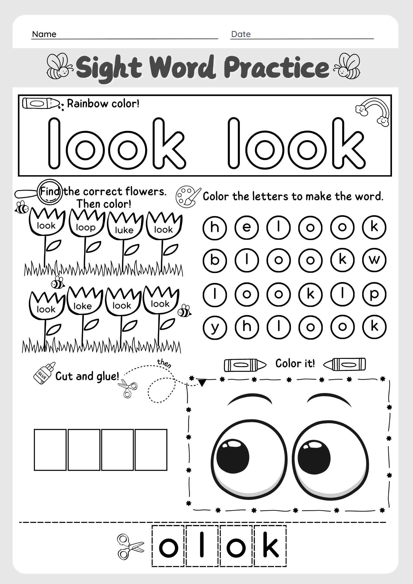 Dolch Sight Word "Look" Worksheet for Pre-Kindergarten PDF Download ...