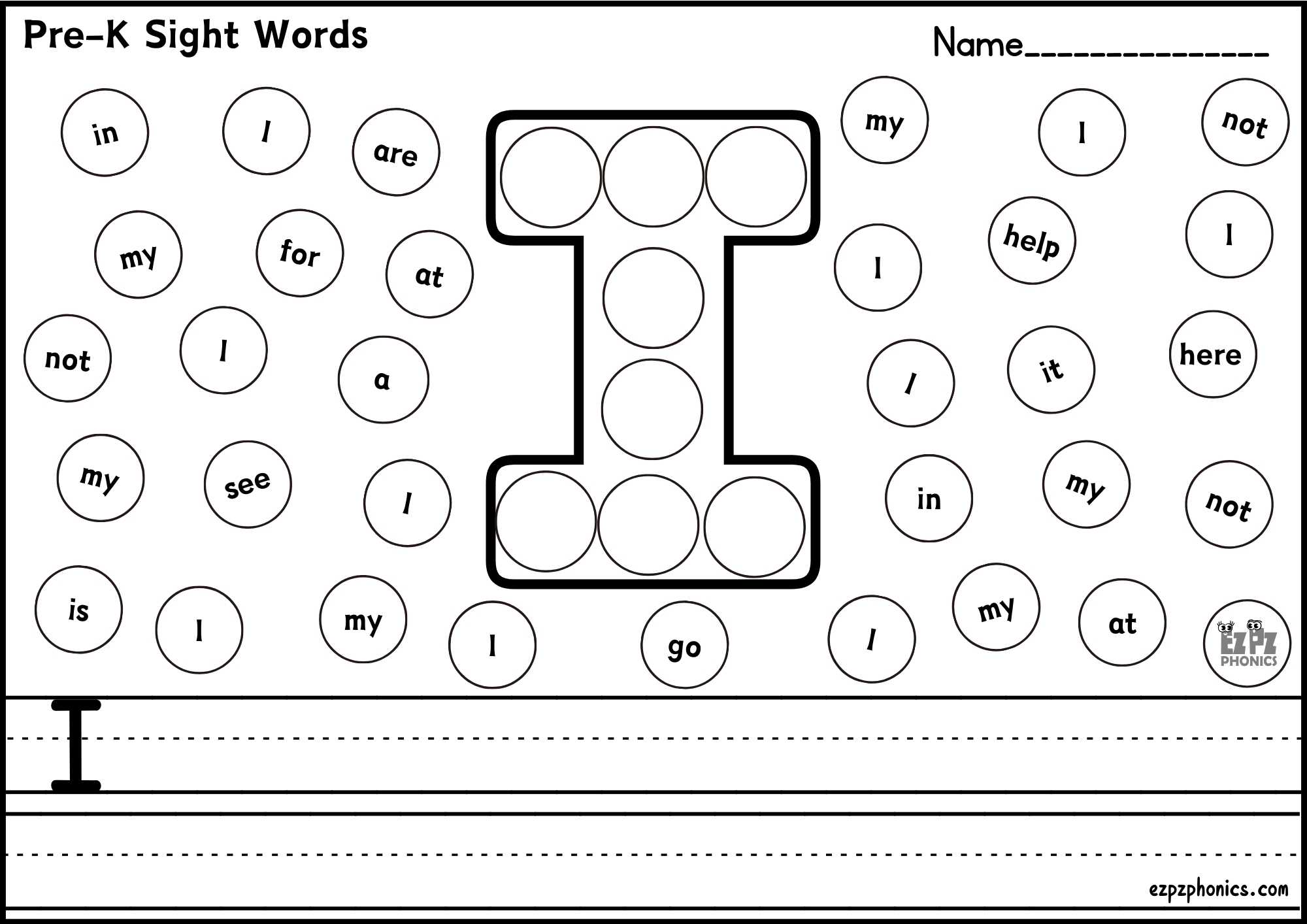 "I" Sight Word Dab & Write Worksheet – Fun Phonics & Reading Practice ...