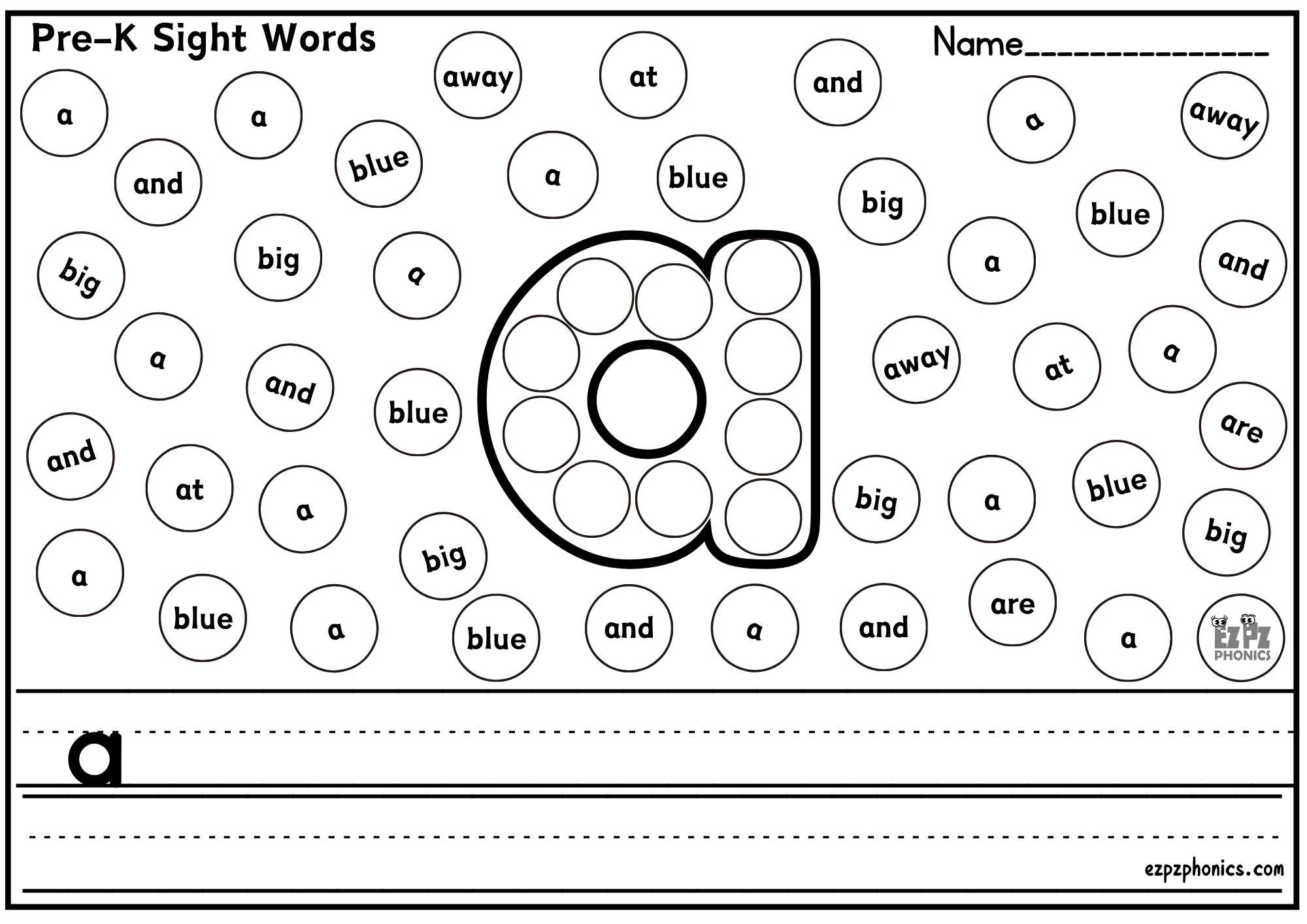 "a" Dolch Sight Word Dab & Write Worksheet Pre K Free PDF Download ...