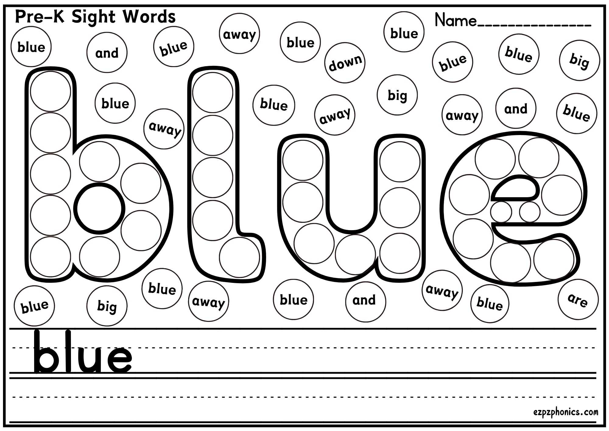 "Blue" Dolch Sight Word Dab & Write Worksheet Pre K Free PDF Download ...
