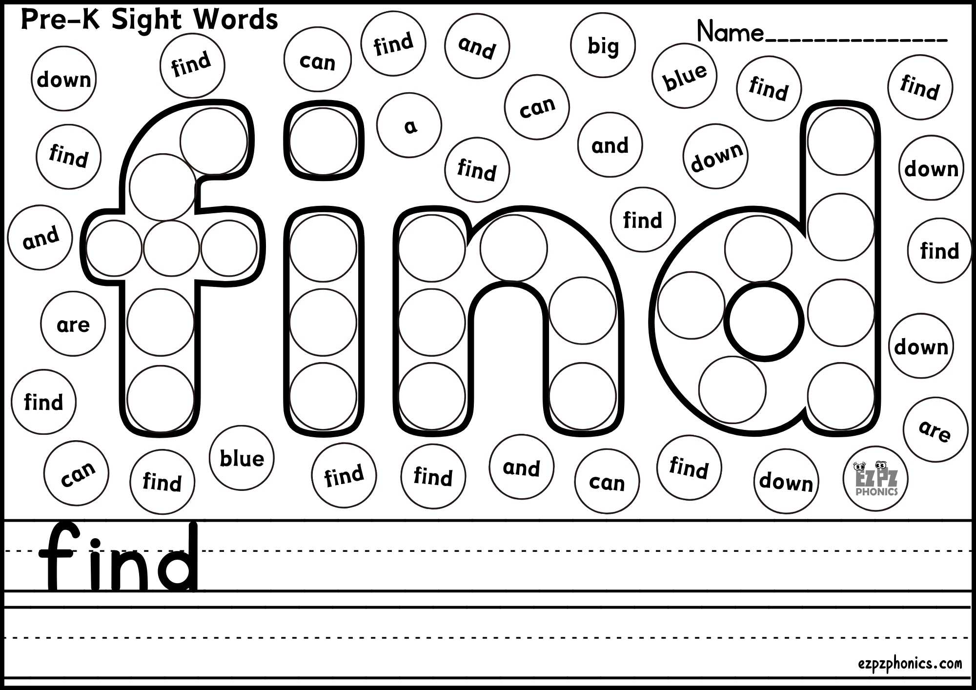 "Find" Sight Word Dab & Write Worksheet – Fun & Engaging Practice ...