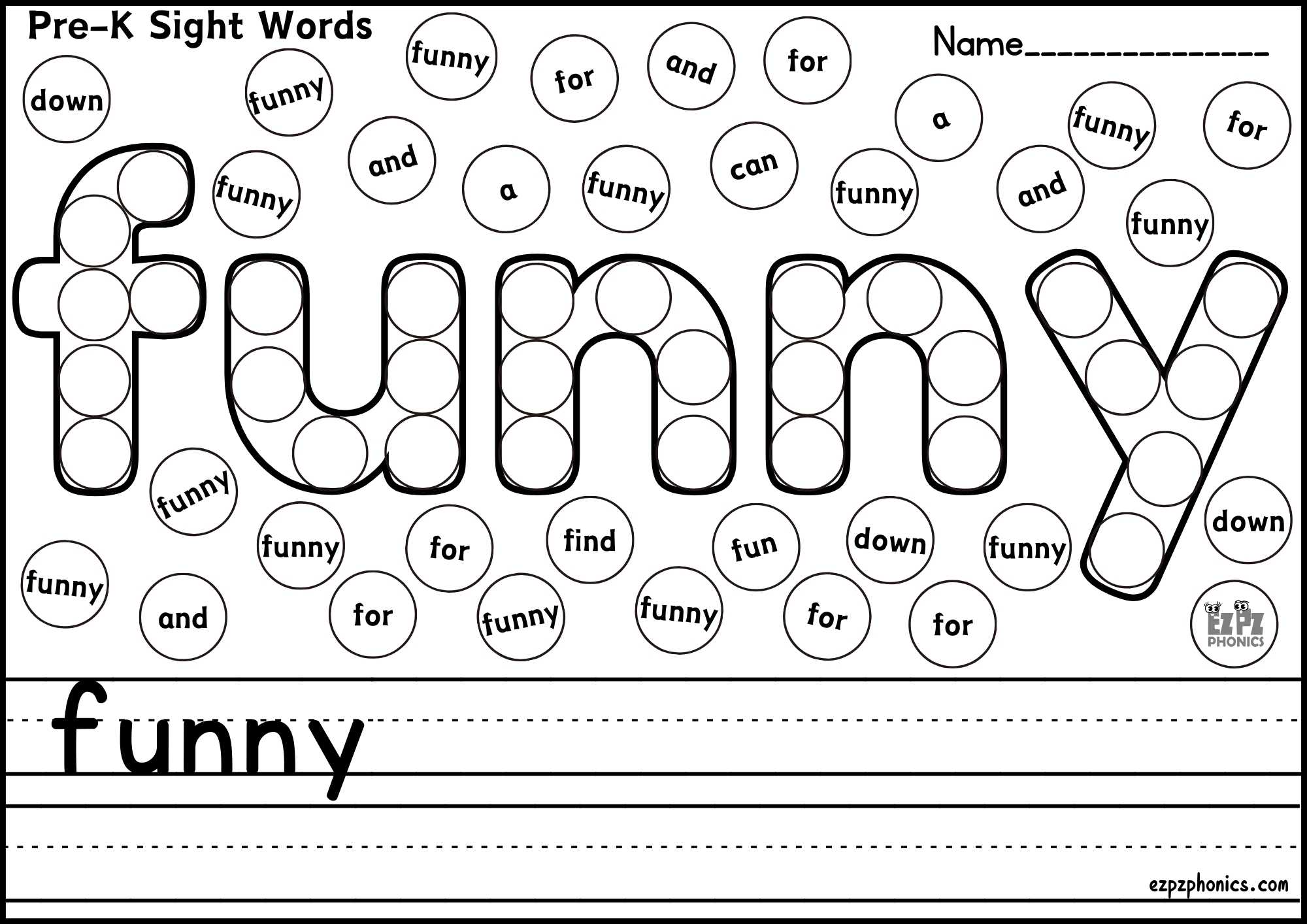 "Funny" Sight Word Dab & Write Worksheet – Fun & Engaging Practice ...