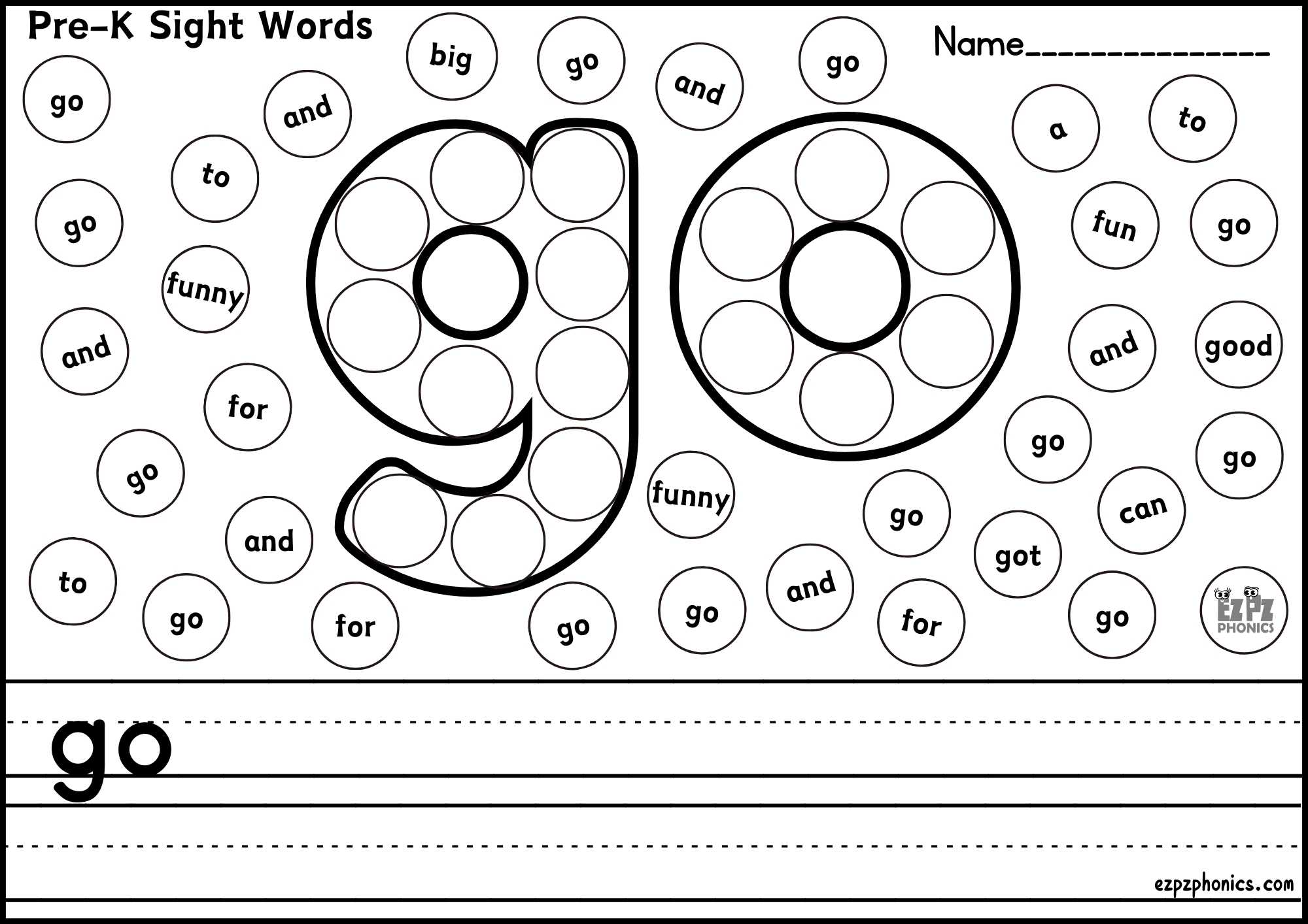 "Go" Sight Word Dab & Write Worksheet – Fun Phonics & Reading Practice ...