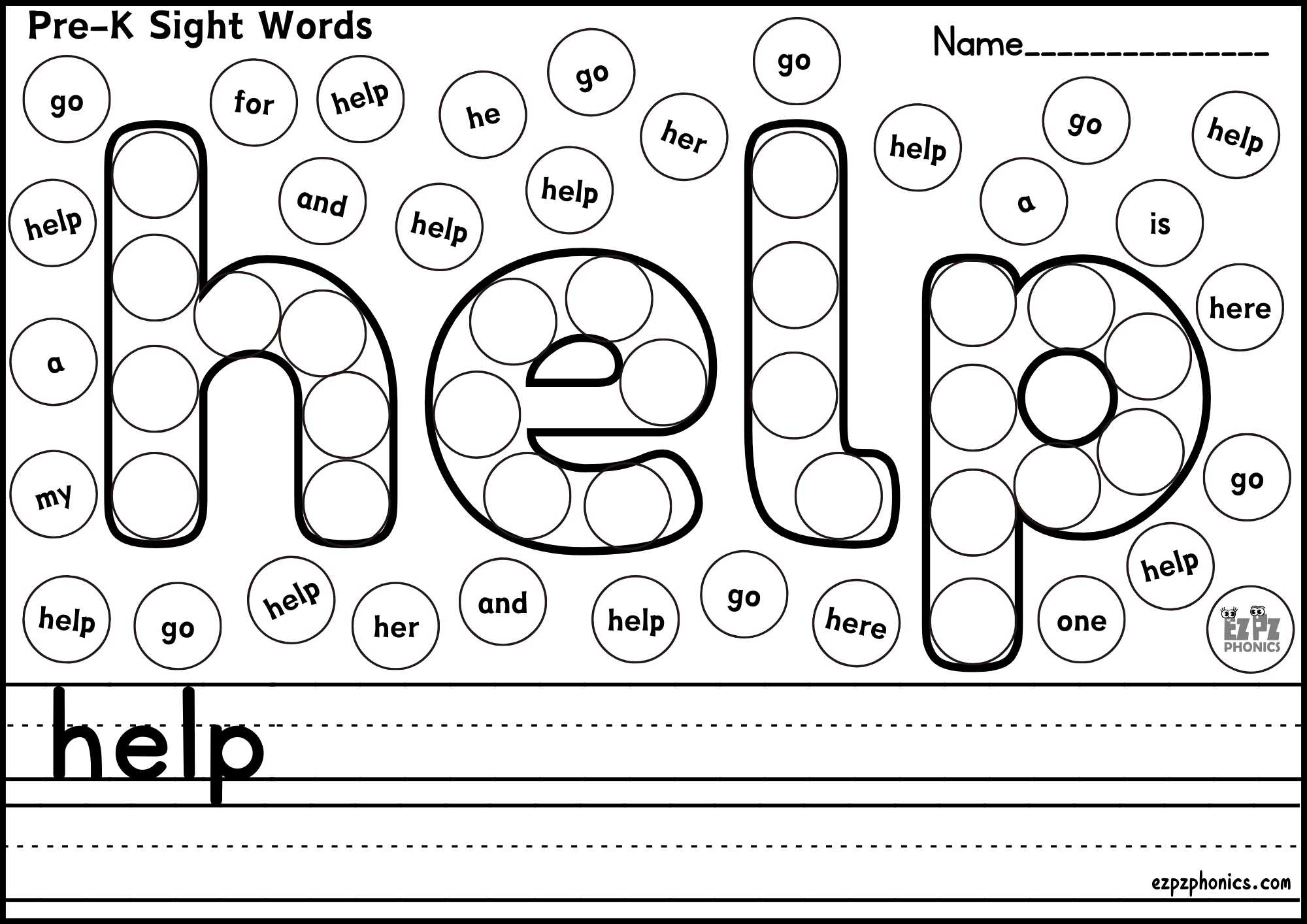 "Help" Sight Word Dab & Write Worksheet – Fun Phonics & Reading ...