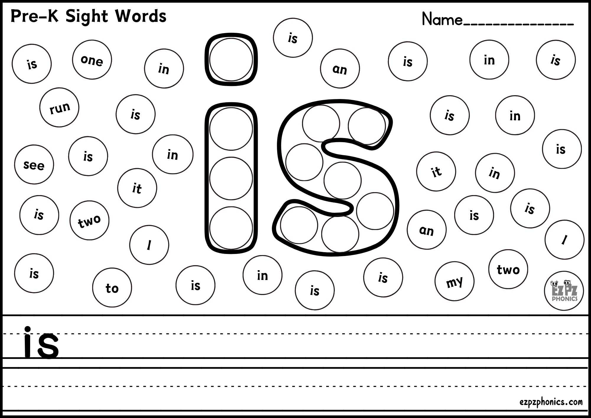 "Is" Sight Word Dab & Write Worksheet – Fun Phonics & Reading Practice ...