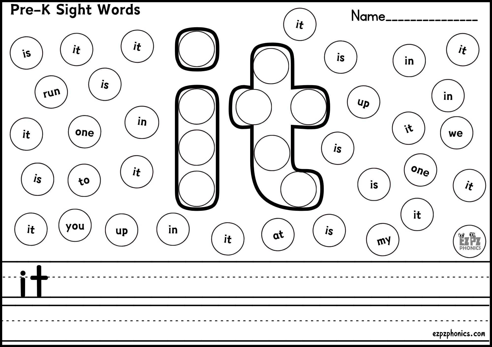 "It" Sight Word Dab & Write Worksheet – Fun Phonics & Reading Practice ...