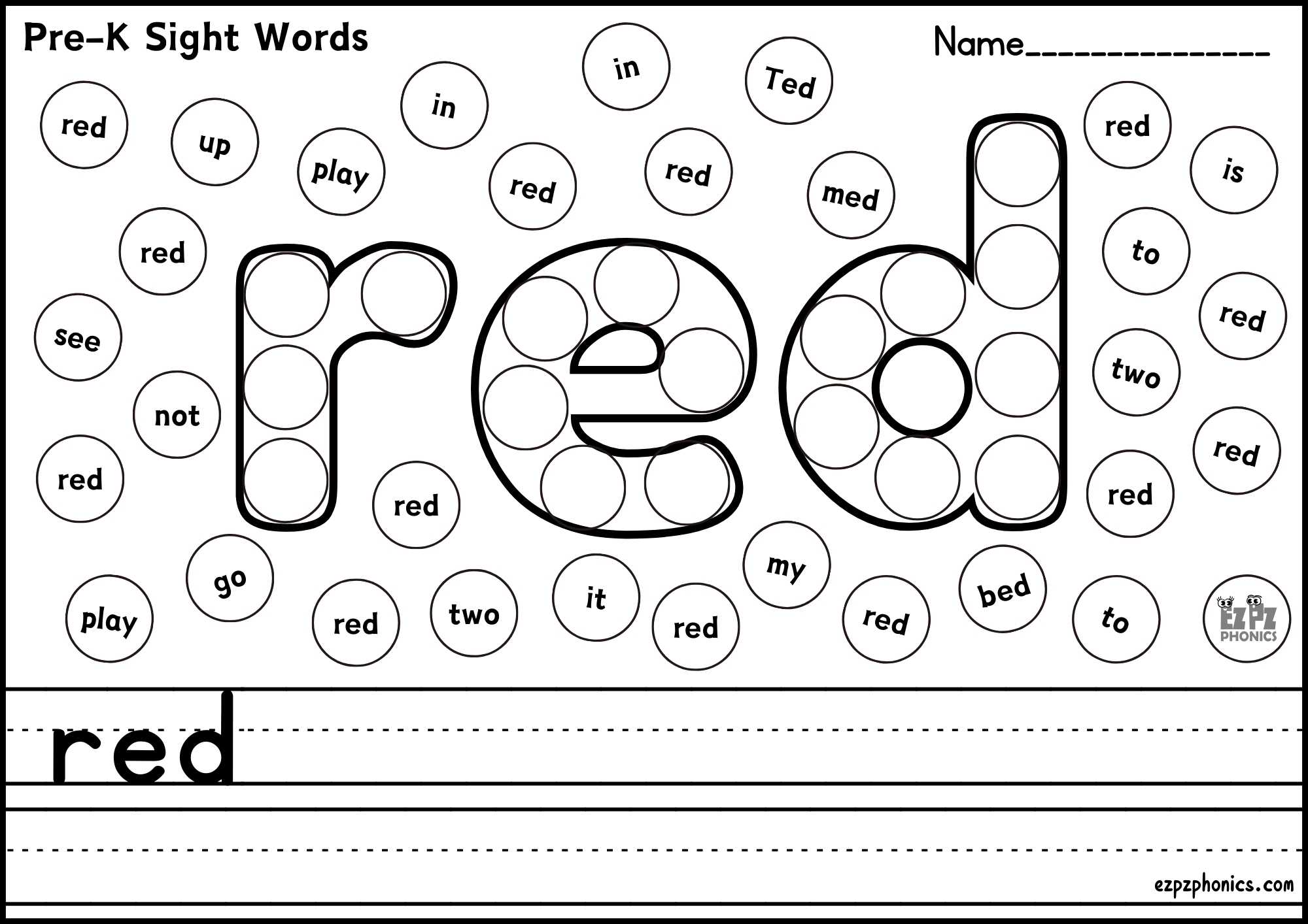 "Red" Sight Word Dab & Write Worksheet – Fun & Engaging Phonics ...