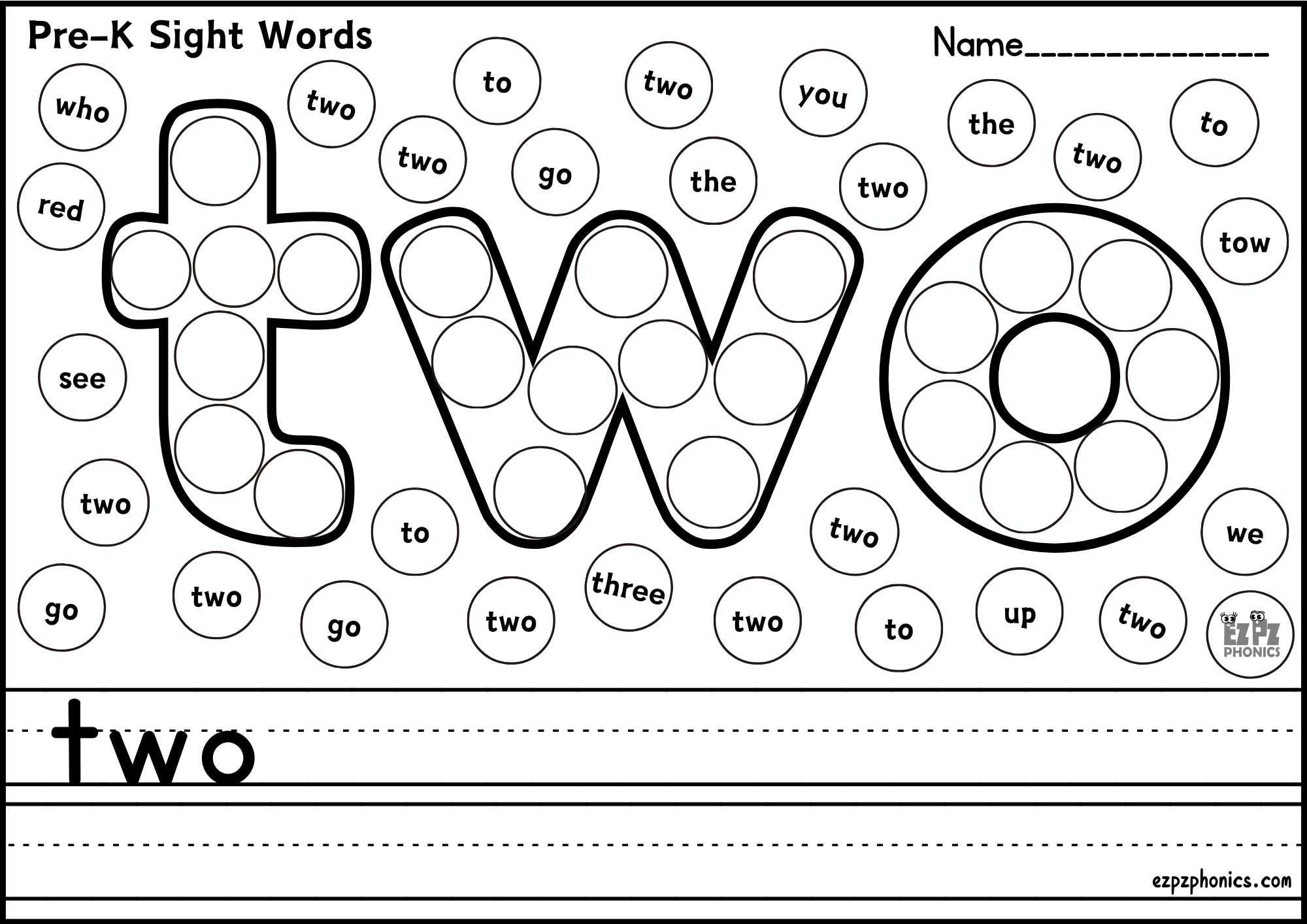 "Two" Sight Word Dab & Write Worksheet – Fun & Engaging Dauber Activity ...
