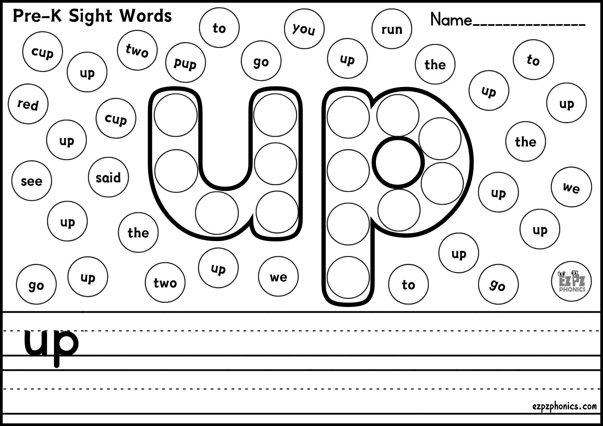 "Up" Sight Word Dab & Write Worksheet – Fun & Engaging Dauber Activity ...