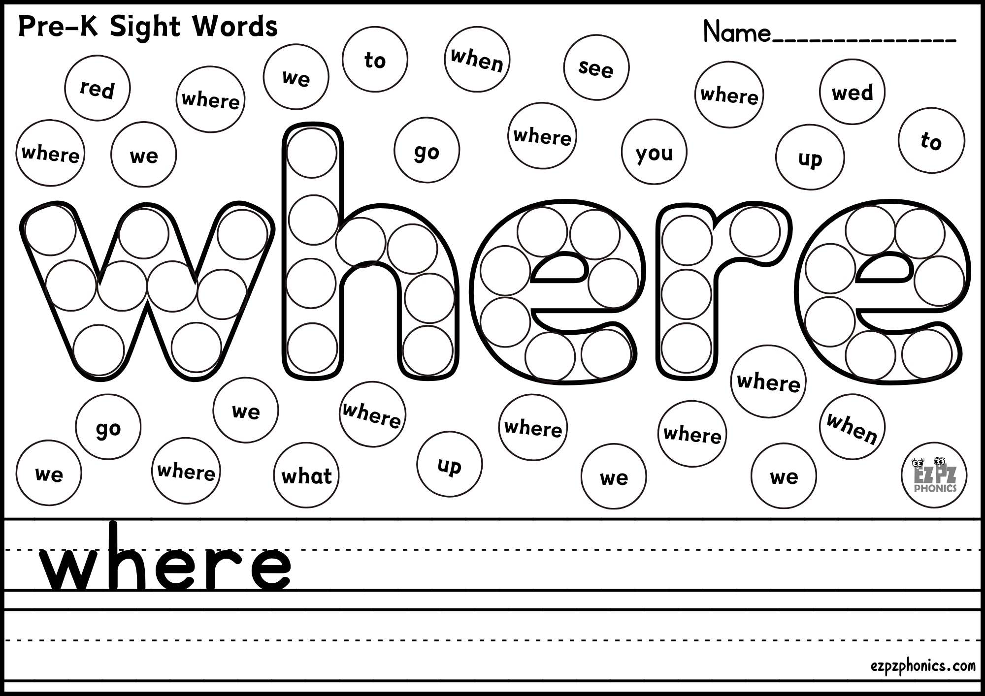 "Where" Sight Word Dab & Write Worksheet – Fun & Engaging Dauber ...