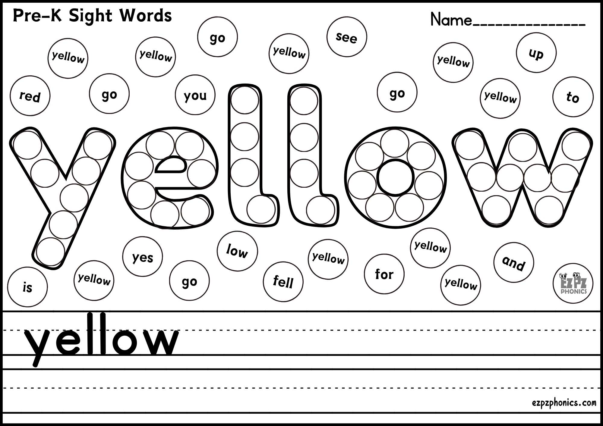 "Yellow" Sight Word Dab & Write Worksheet – Fun & Engaging Dauber ...