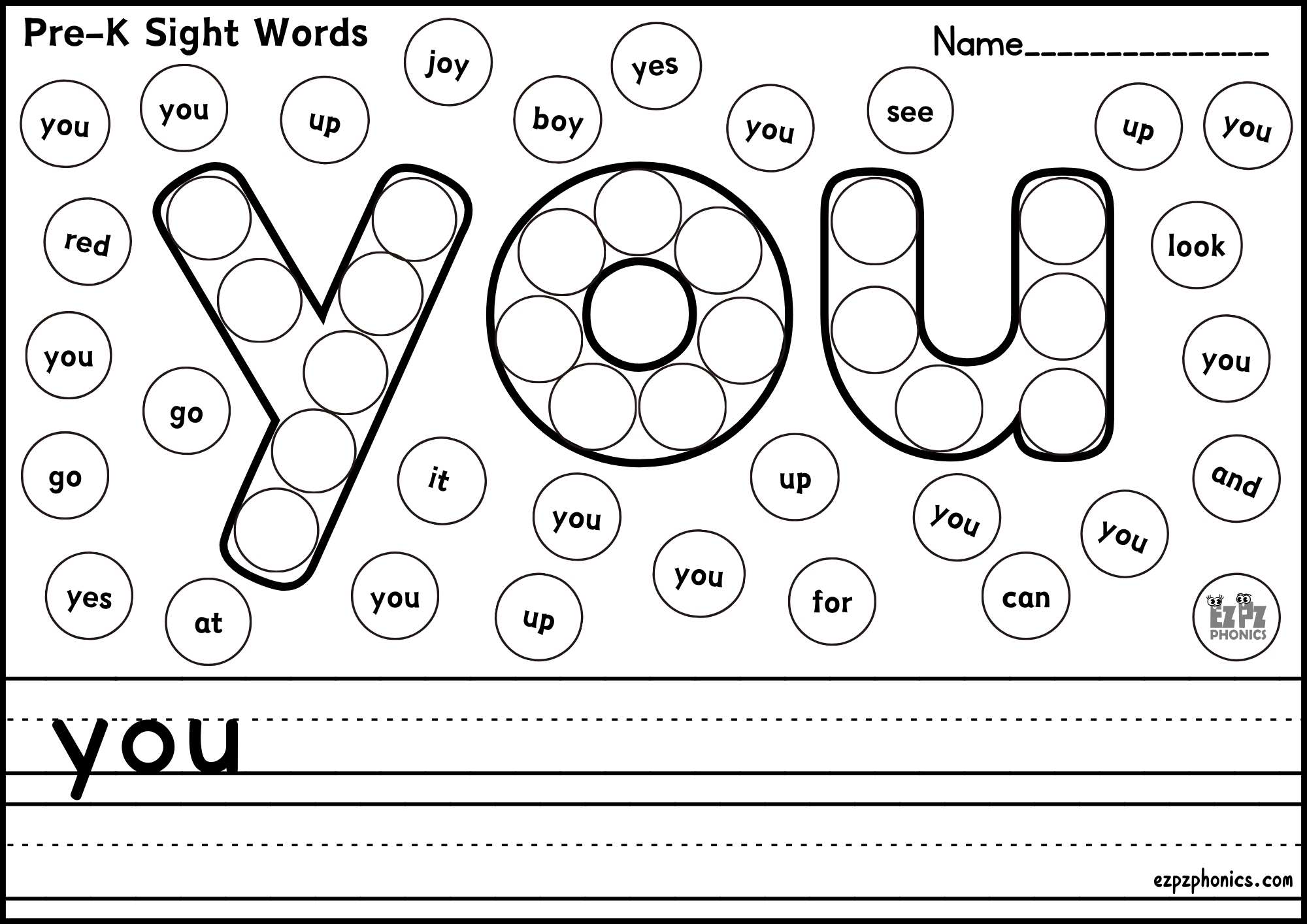 "You" Sight Word Dab & Write Worksheet – Fun & Engaging Dauber Activity ...