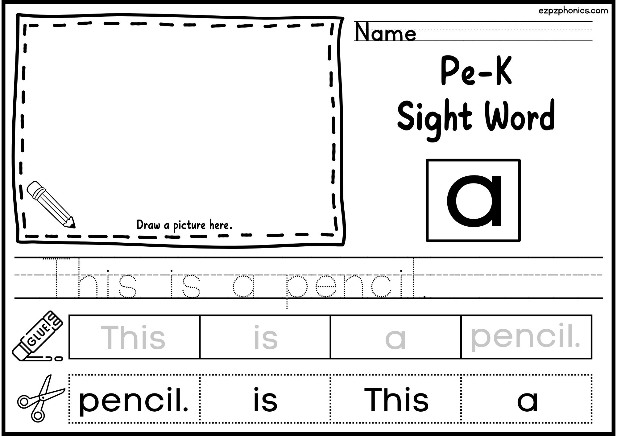 a Dolch Sight Word Color, Cut and Paste, Letter Tracing. - ezpzphonics.com