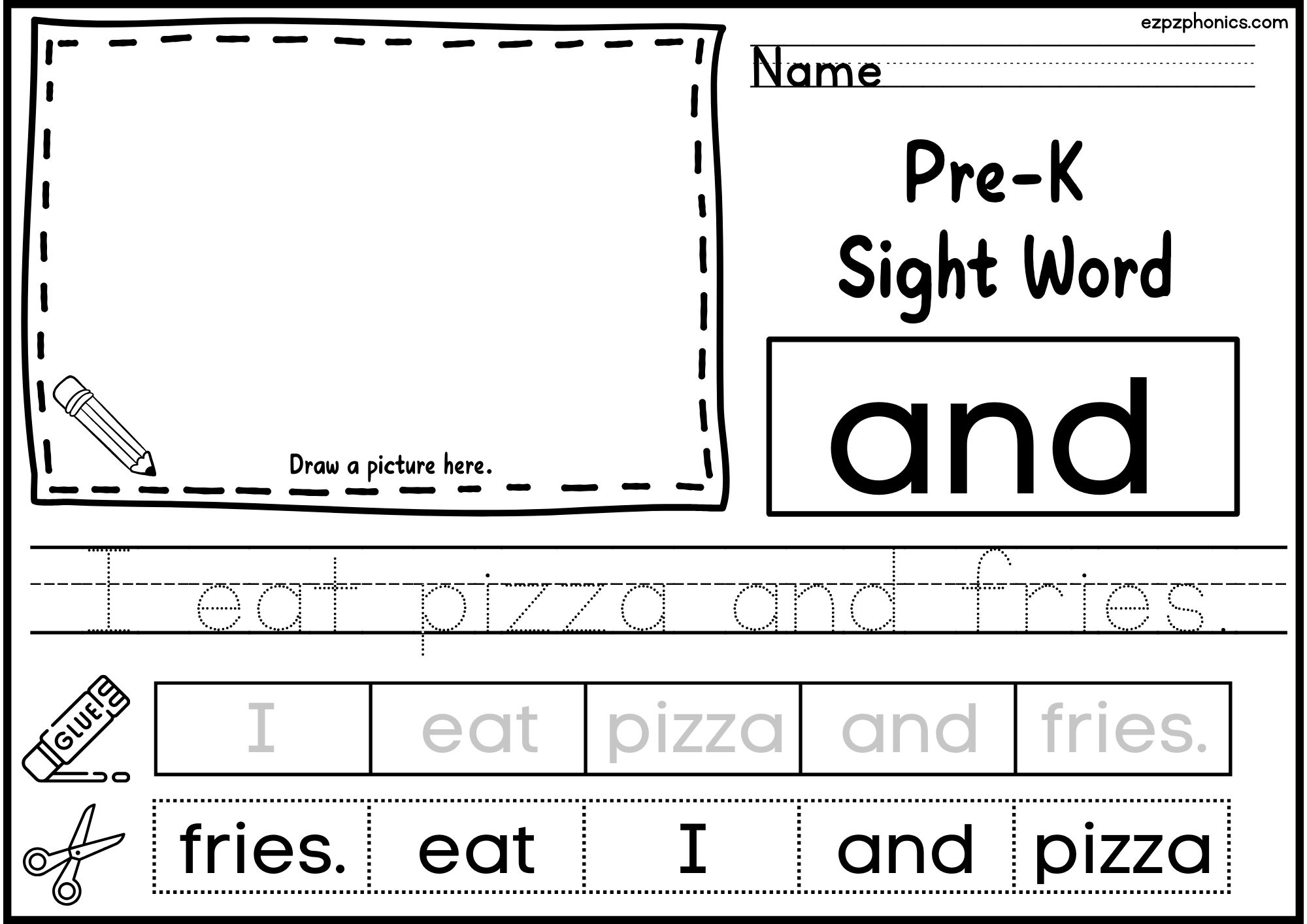 And Dolch Sight Word. Draw, Color, Cut and Paste, and Word Tracing ...