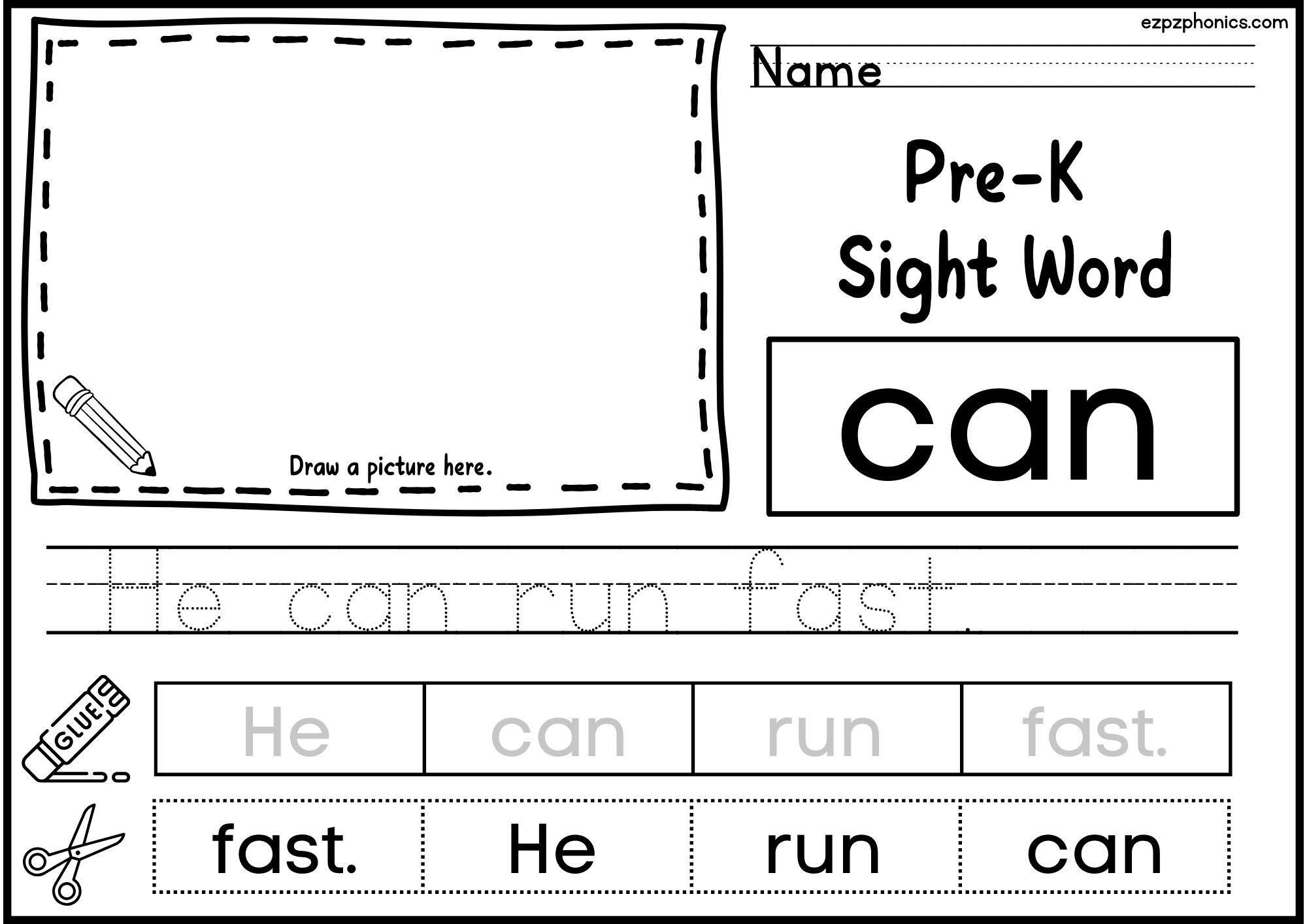 Can Dolch Sight Word Activity. Draw, Color, Cut and Paste, and Word ...